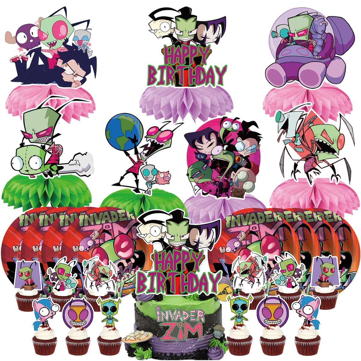 Invader Zim Party Supplies Decor Plates Fans Decorations Honeycomb ...