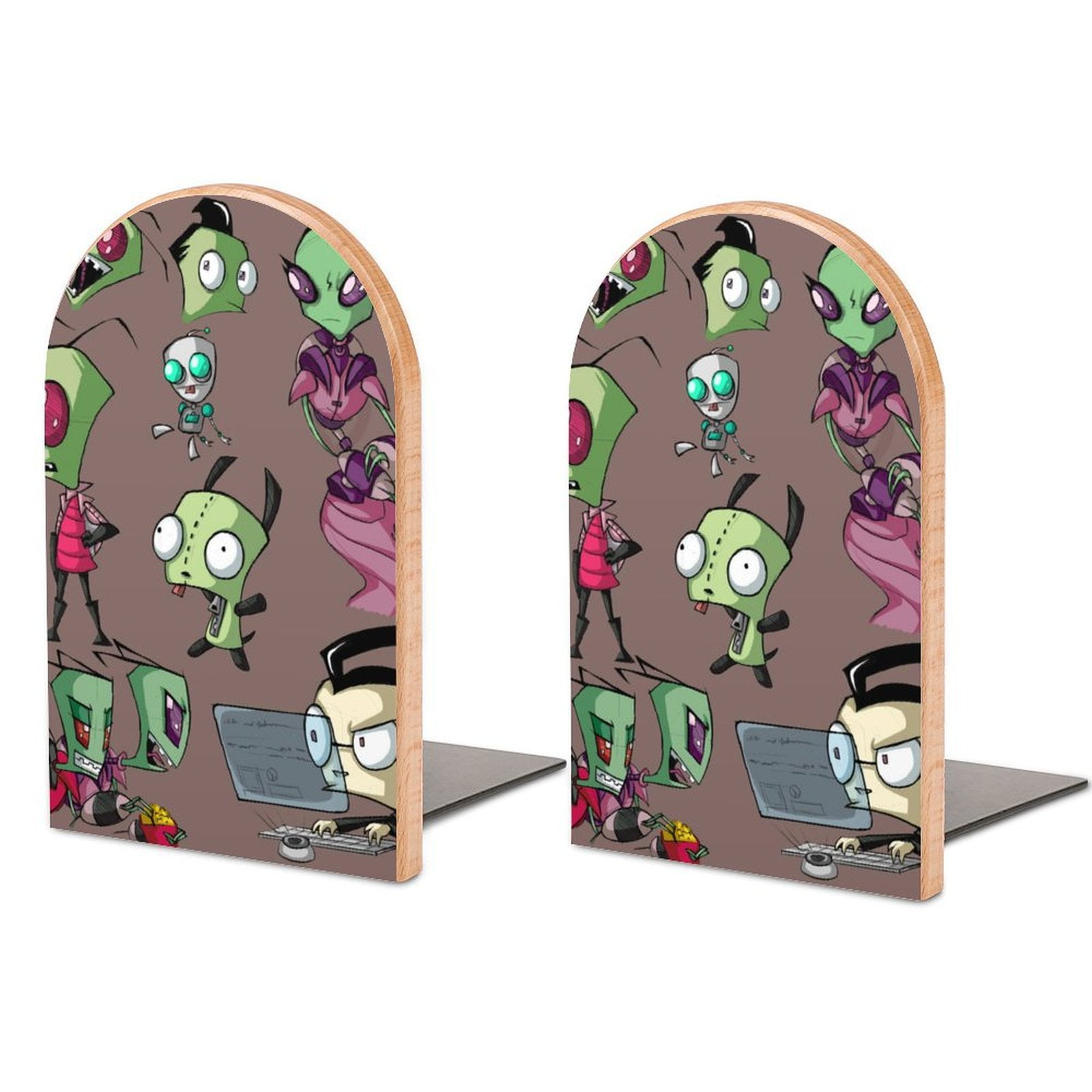 Invader Zim Pattern Bookends Wood Book Divider Decor Shelves Non-Skid ...