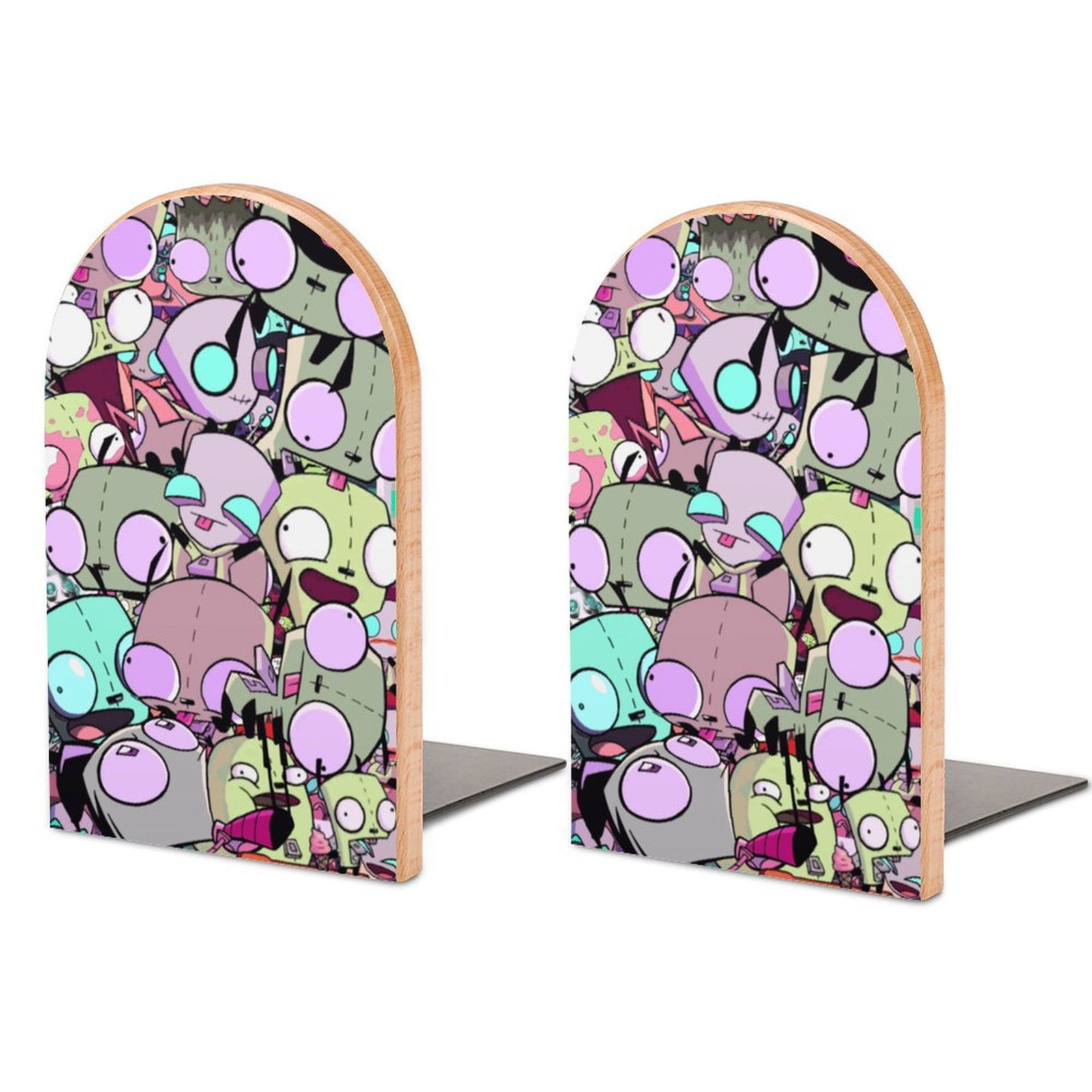 Invader Zim Pattern Bookends Wood Book Divider Decor Shelves Non-Skid ...