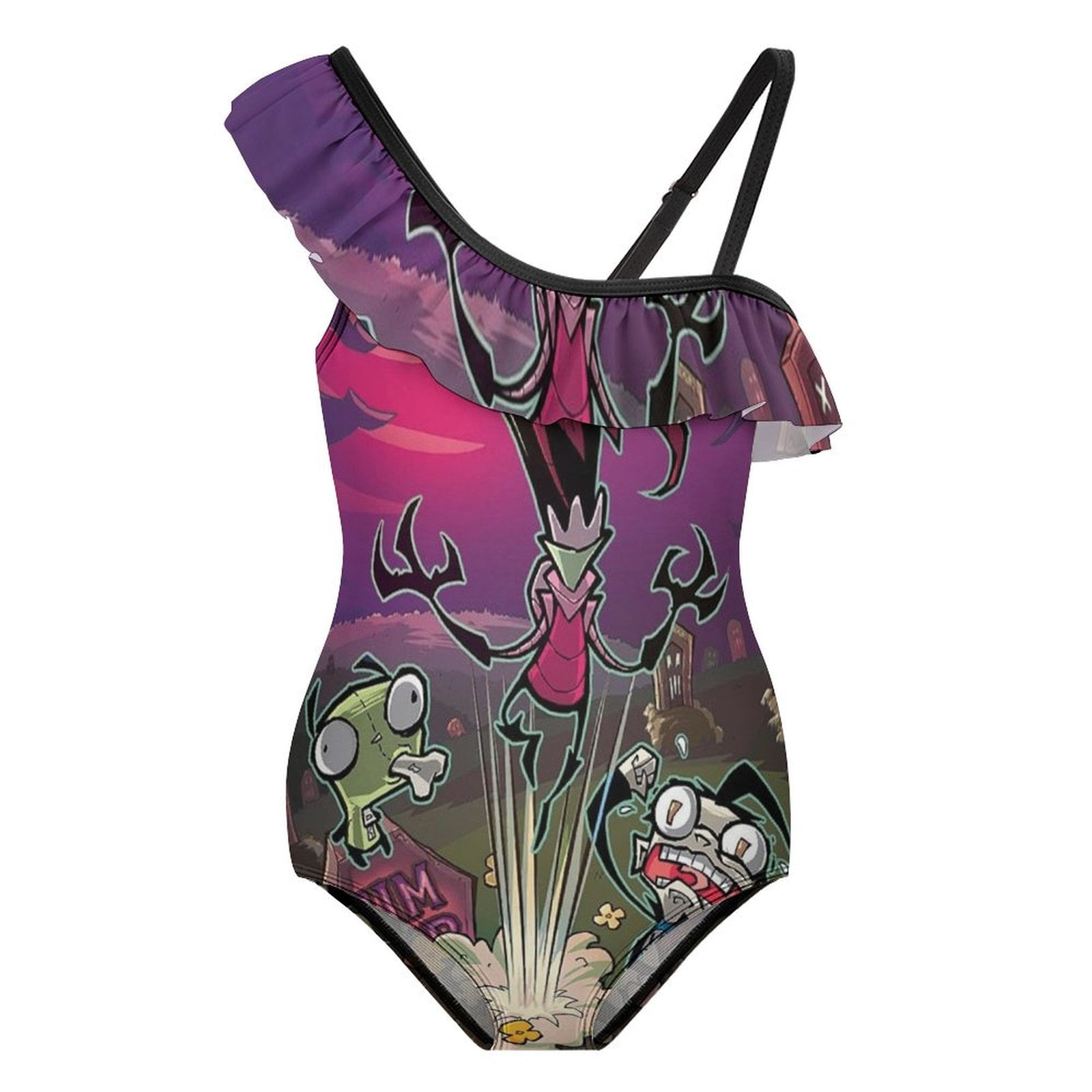 Invader Zim Poster One-Piece Swimsuit for Girls Adjustable One Shoulder ...