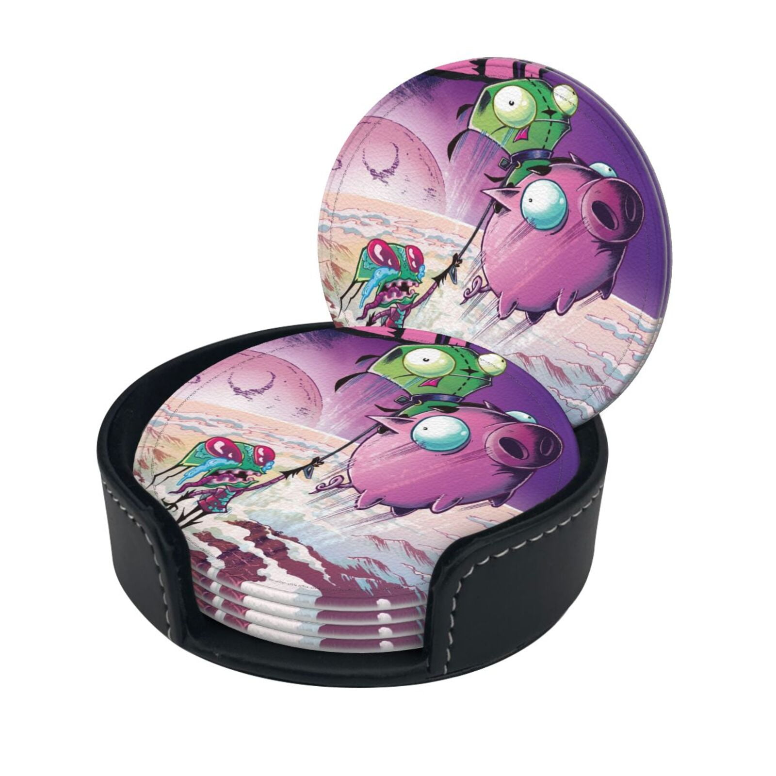 Invader Zim Round Coaster Set Of 6 Tabletop Protection Mats Leather ...