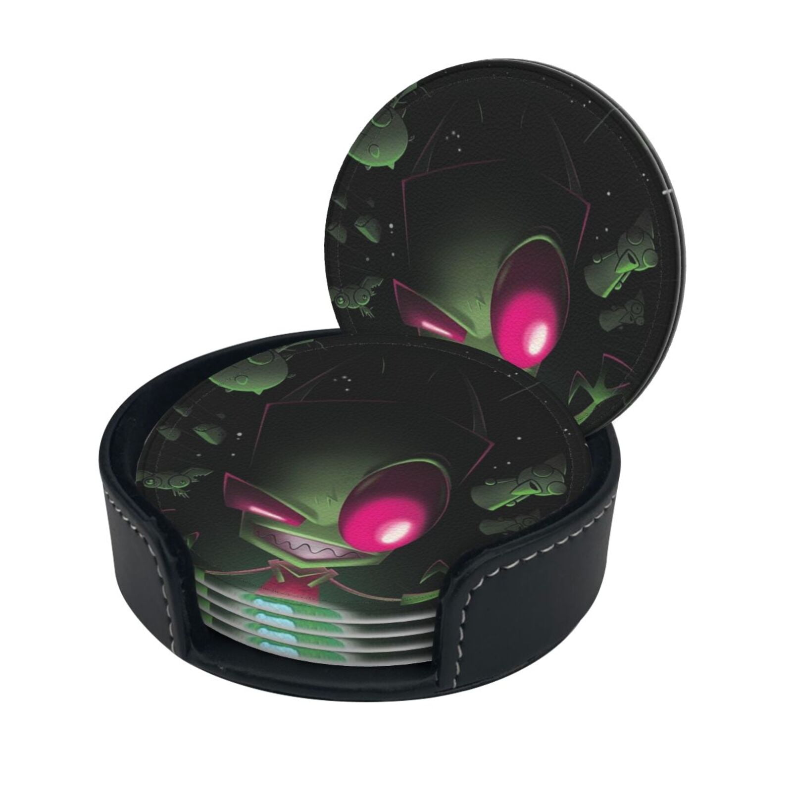 Invader Zim Round Coaster Set Of 6 Tabletop Protection Mats Leather ...