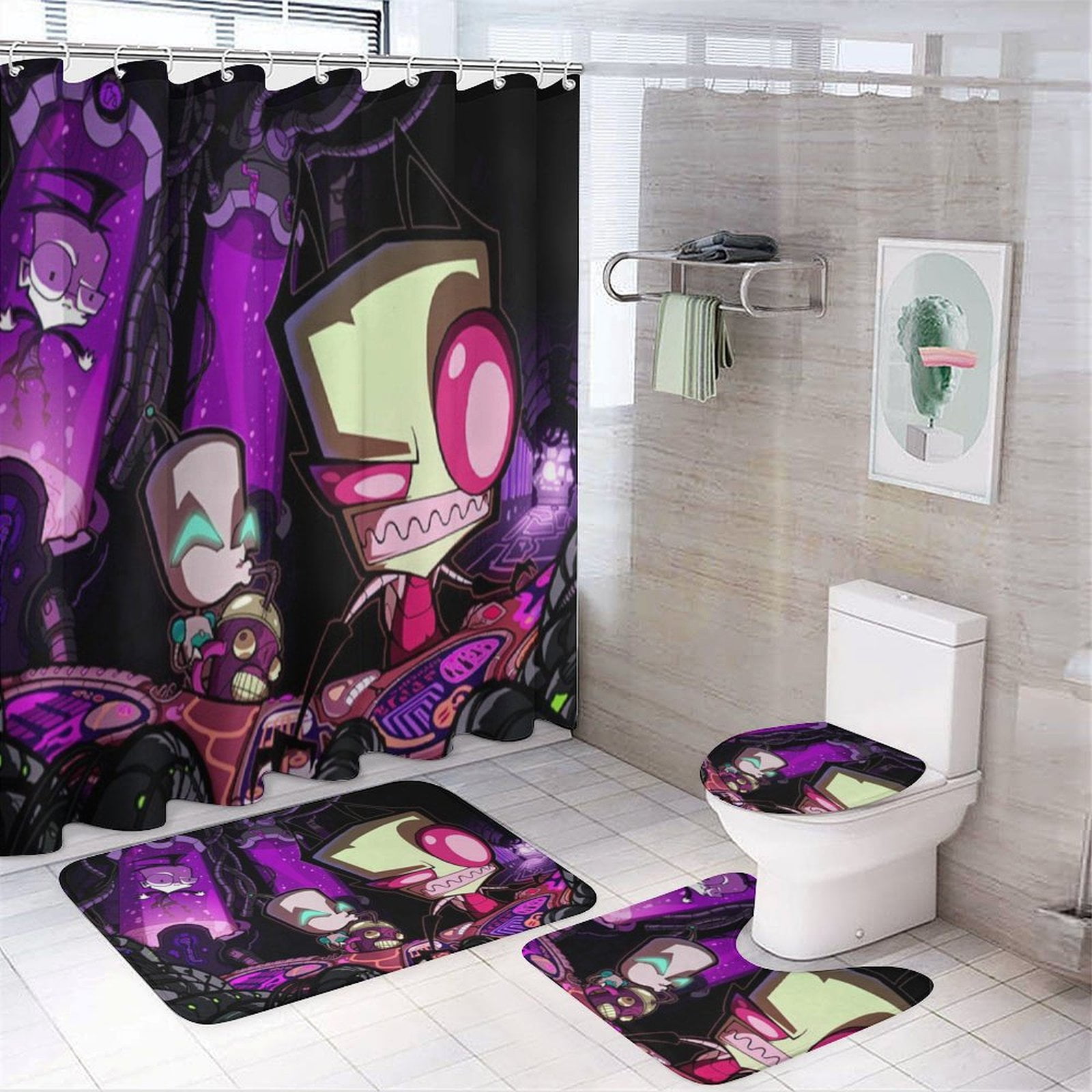Invader Zim Shower Curtain Sets Bathroom Set with Floor Mat, U-Shaped ...