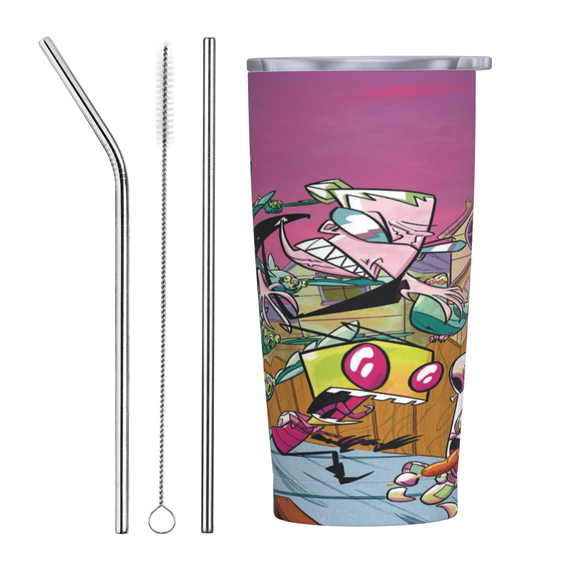 Invader Zim Tumbler With Lid And Strawsnd Stainless Steel Insulated ...