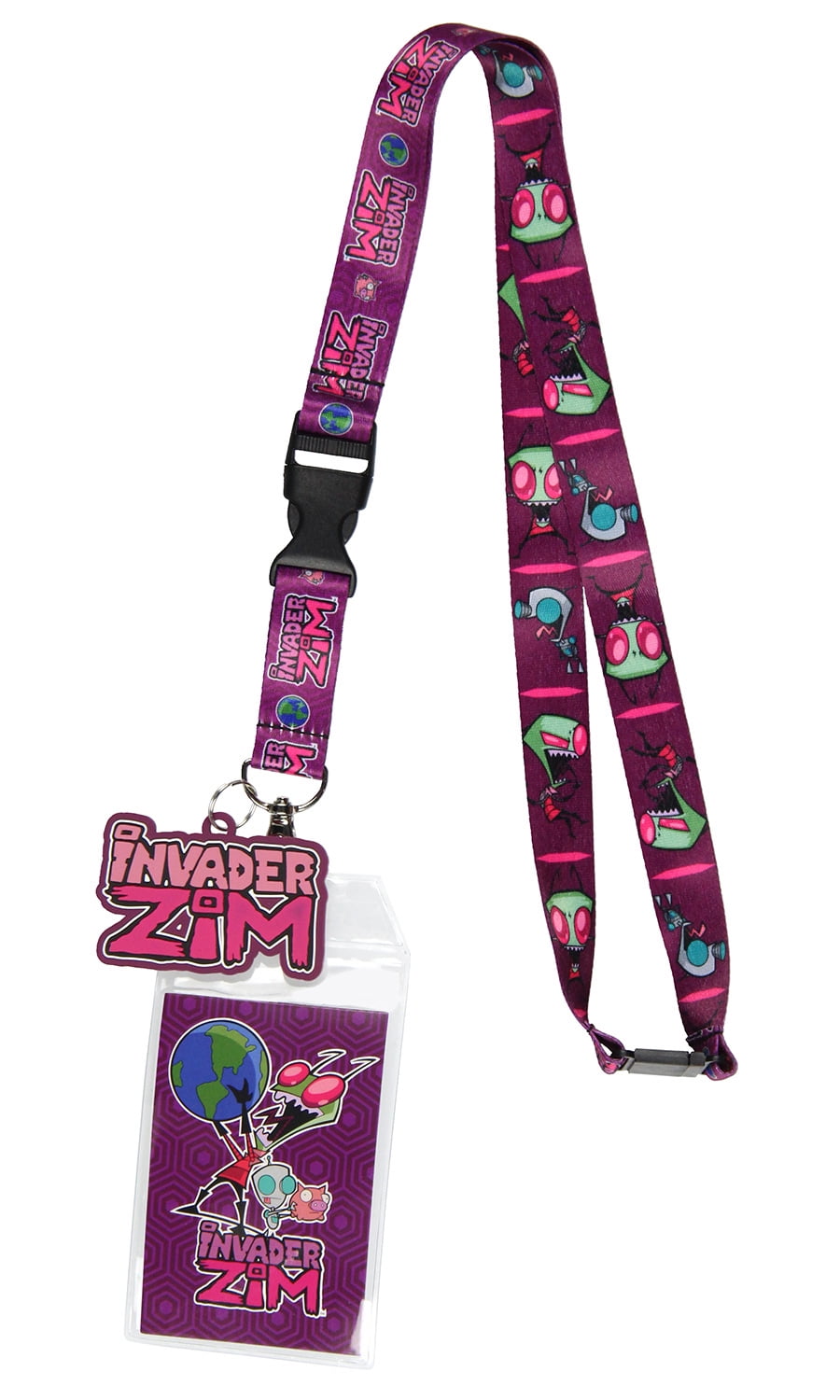 Invader Zim and Gir ID Badge Holder Lanyard w/ 2" Logo Rubber Pendant ...