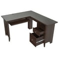 Inval L-Shape Laminate Desk with File Drawer and Storage, Espresso ...