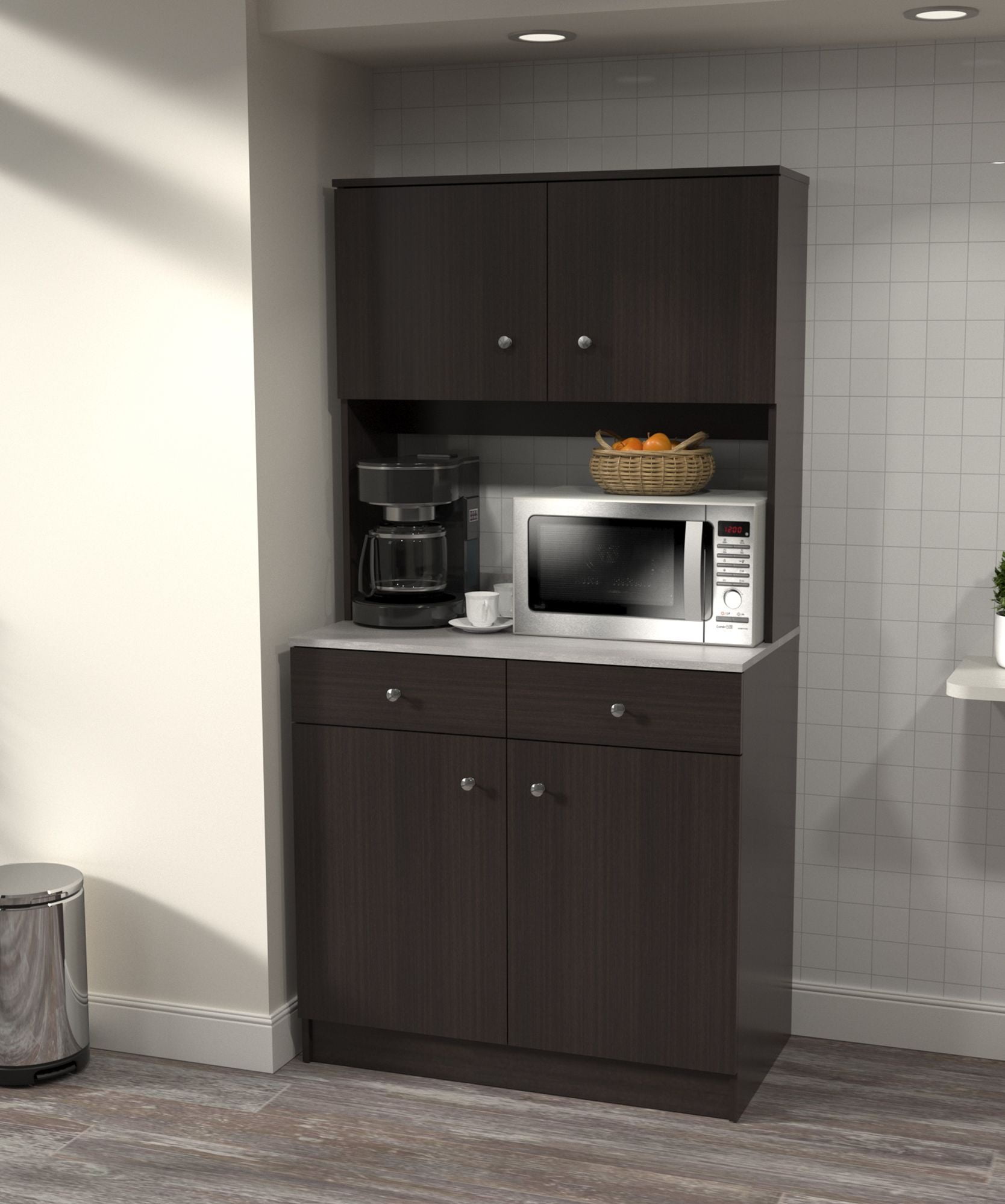 Inval Ambrossia 4-Door 3-Shelf Breakroom Microwave Cabinet (36" x 71" x ...