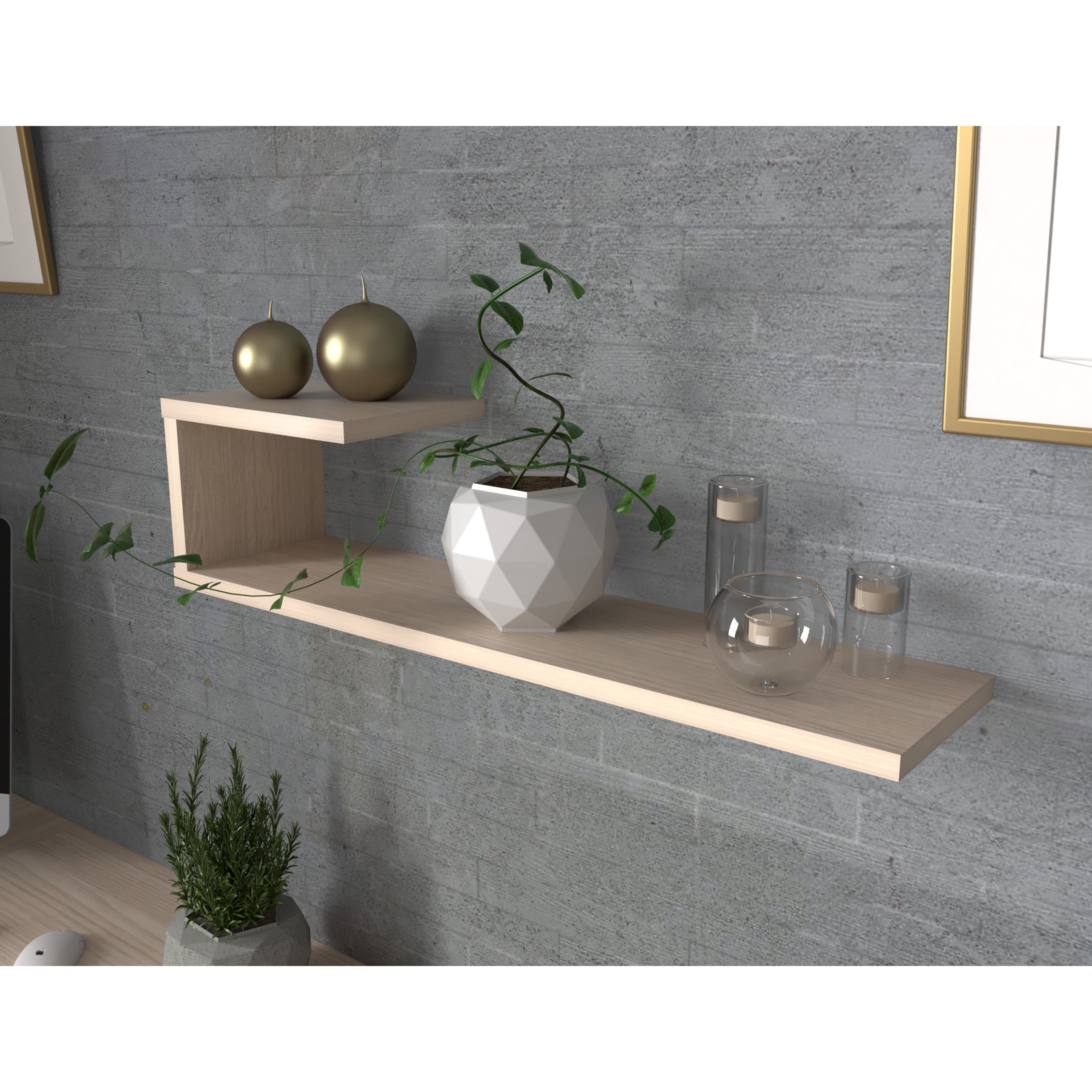 Inval C Shape Shelf Wood Wall Mount Storage Shelves Arena Holds up to 3 ...