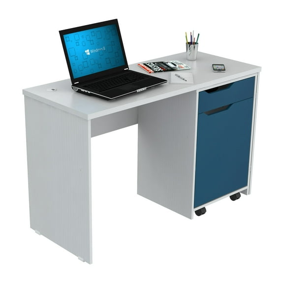 Inval Computer Desk with Swing-Out Storage, Larcinia-White ...