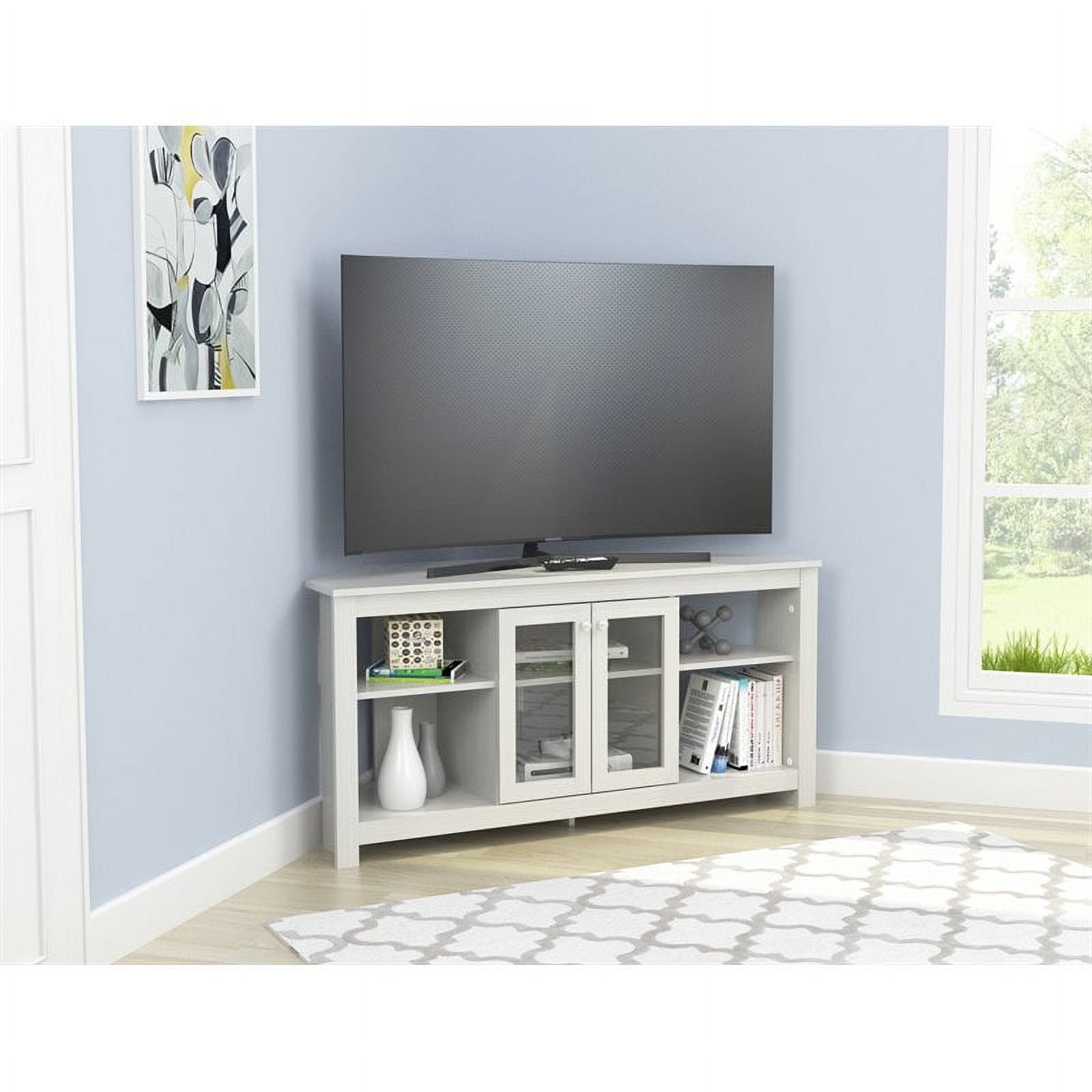 Inval Corner Laminate 60” TV Stand with Glass Doors, White - Walmart.com