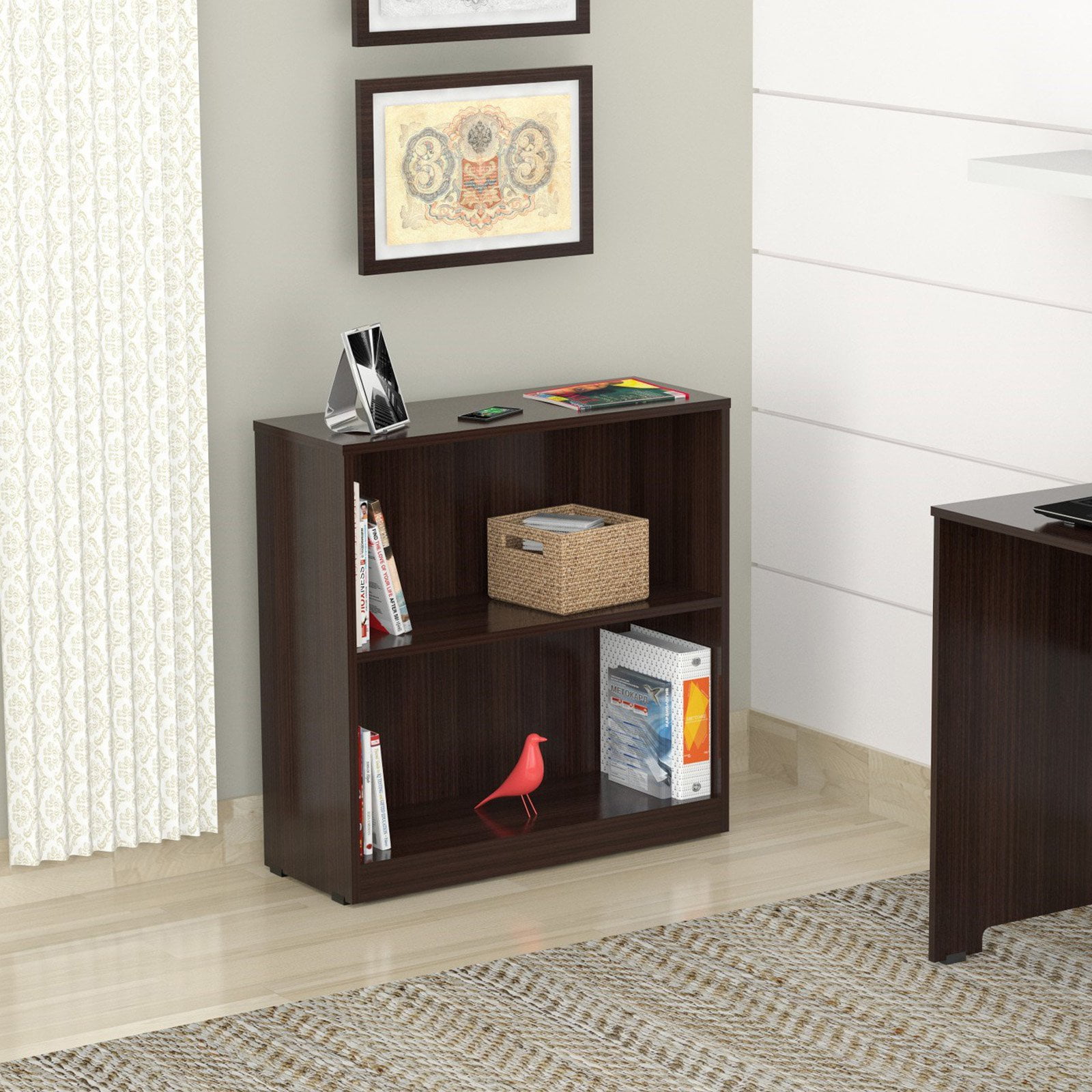 Inval Laura 2-Shelf Standard Bookcase, Espresso - Walmart.com