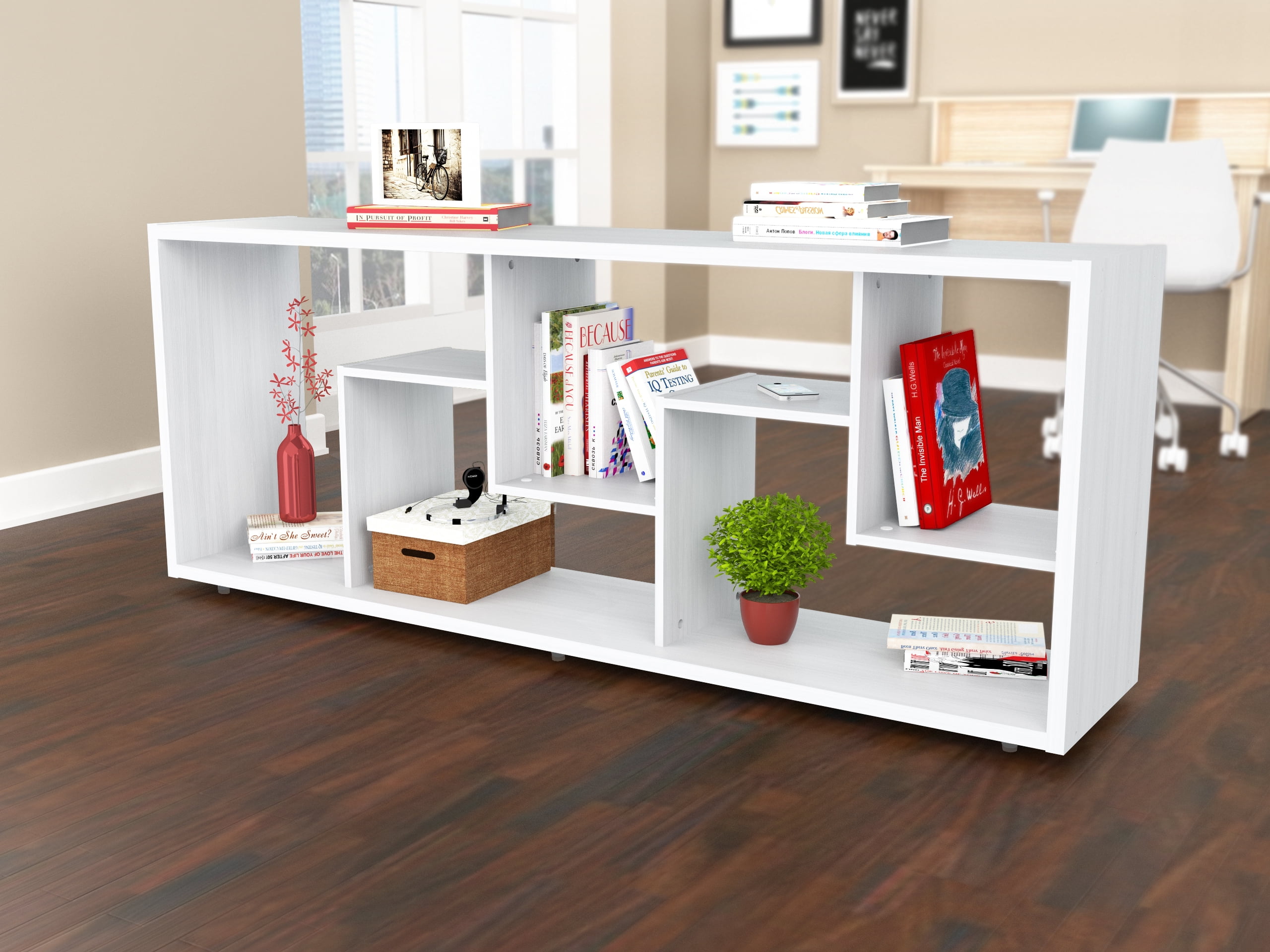 Inval Open 68 in. Laminate Bookcase or Room Divider, Laricina-white ...