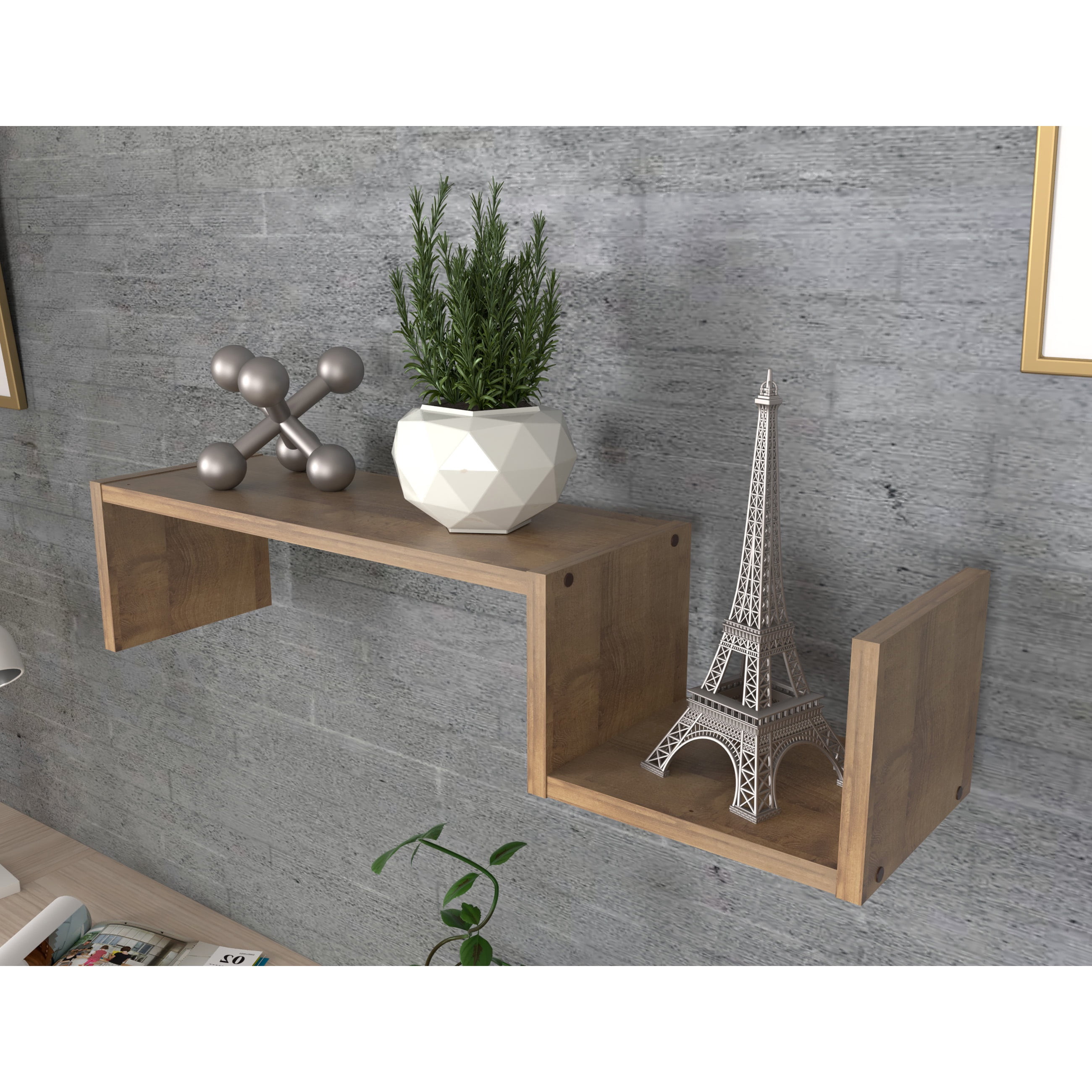 Inval S Shape Shelf Wood Wall Mount Storage Shelves Amaretto Holds up ...