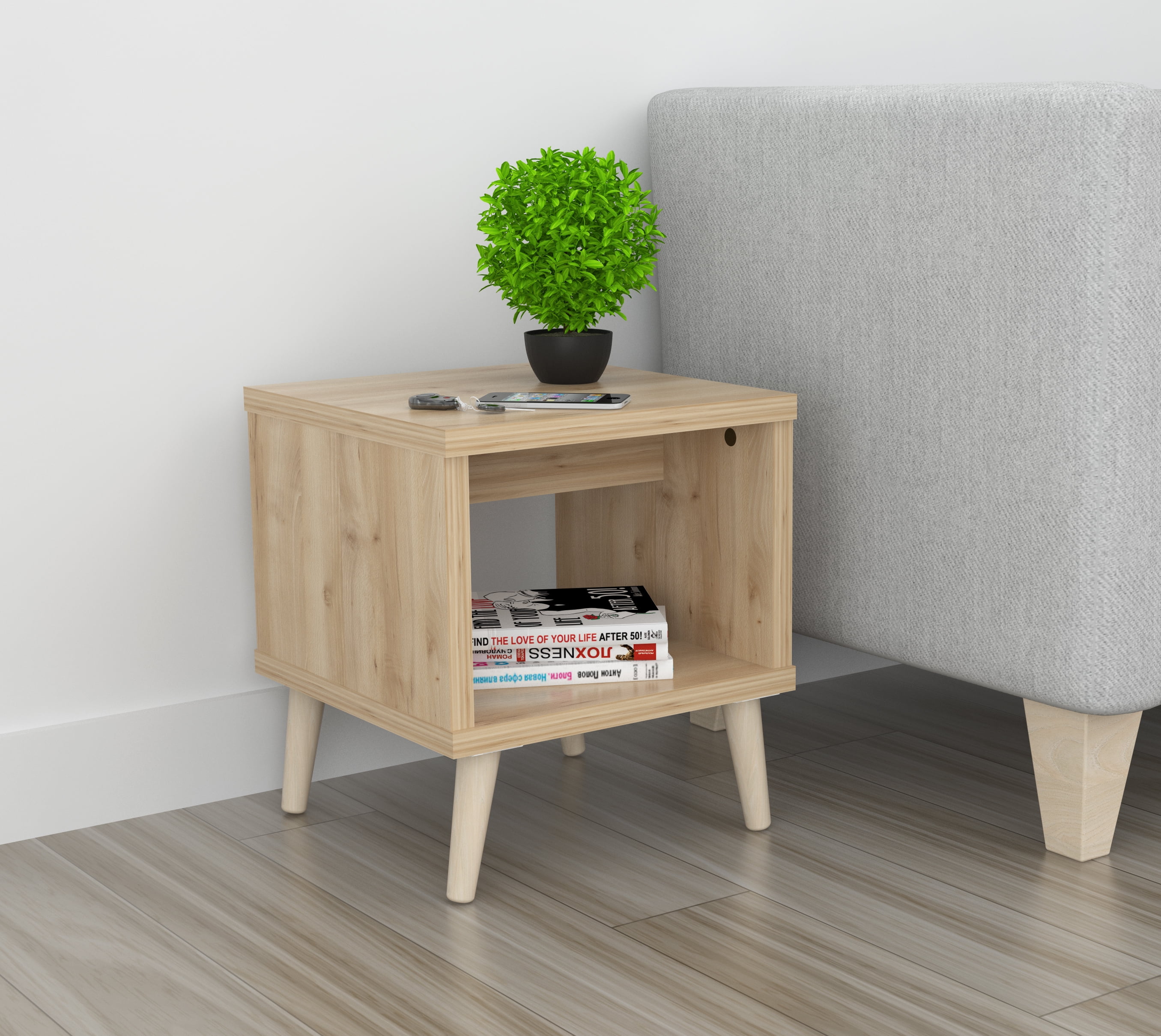 Inval Scandia Modern End Table with Open Storage, Maple - Walmart.com