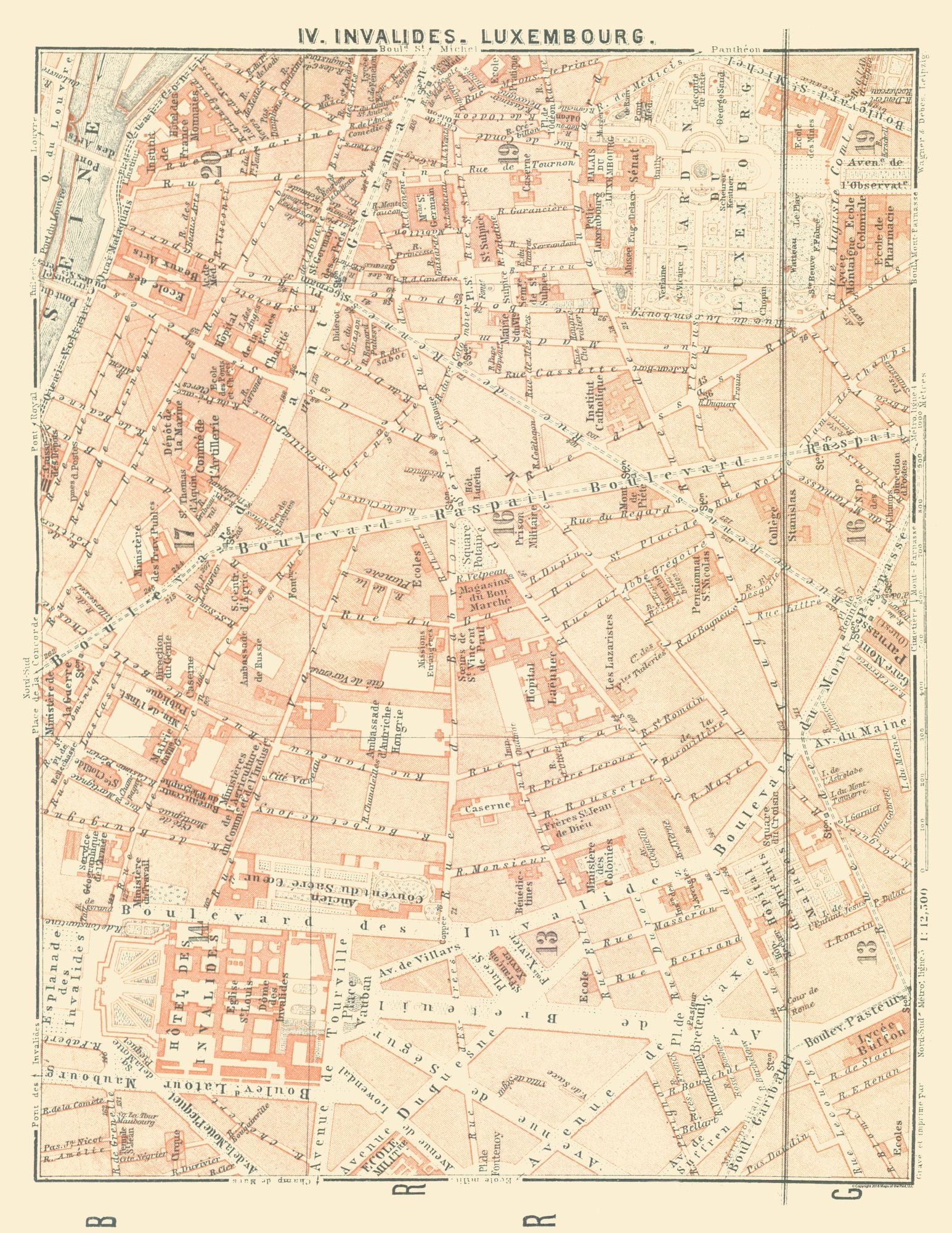 Historic Map - Invalides Luxembourg Paris France - Baedeker 1911 - 23 x ...