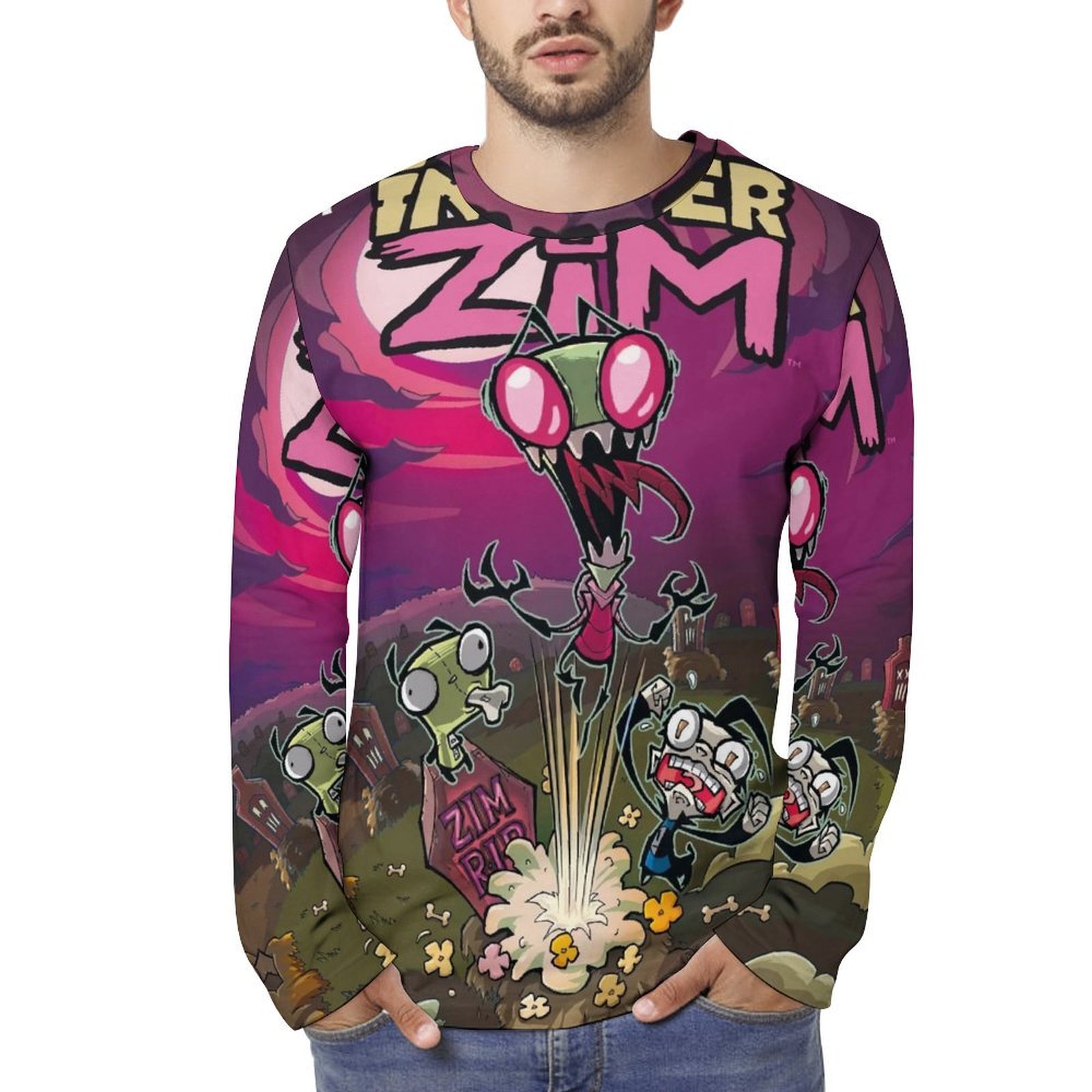 Invasor Zim Long Sleeve Shirts for Men Trendy Streetwear Crew Neck Tops ...