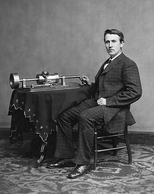 Inventor Thomas Edison Phonograph Portrait - 20x30 Inch Laminated ...