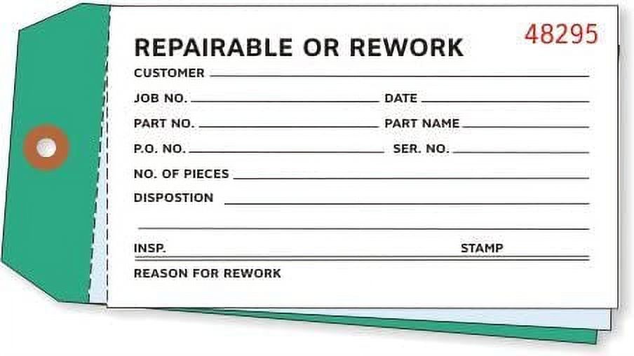 Inventory Tag - Standard 2.375 x 4.75 - Repairable or Rework (3 part ...