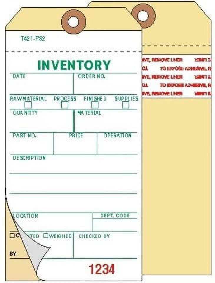 Inventory Tags, 2-Ply Carbonless, Manila, w/Adhesive Strip, Box of 500 ...