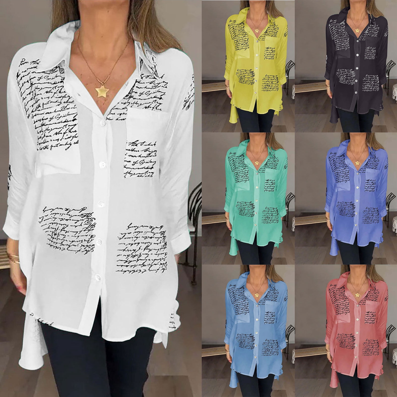 Inverlee Blouses for Women Boho Long Sleeve Tops Trendy Loose Fit Print ...