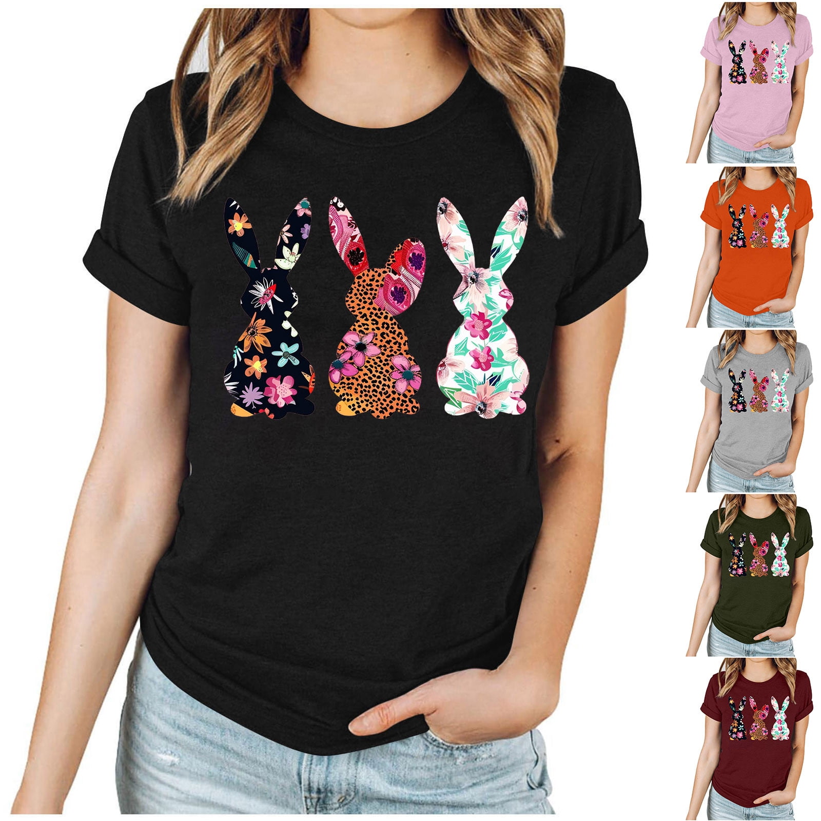 Inverlee Easter Shirts for Women Cute Bunny Eggs Graphic Tees Active ...