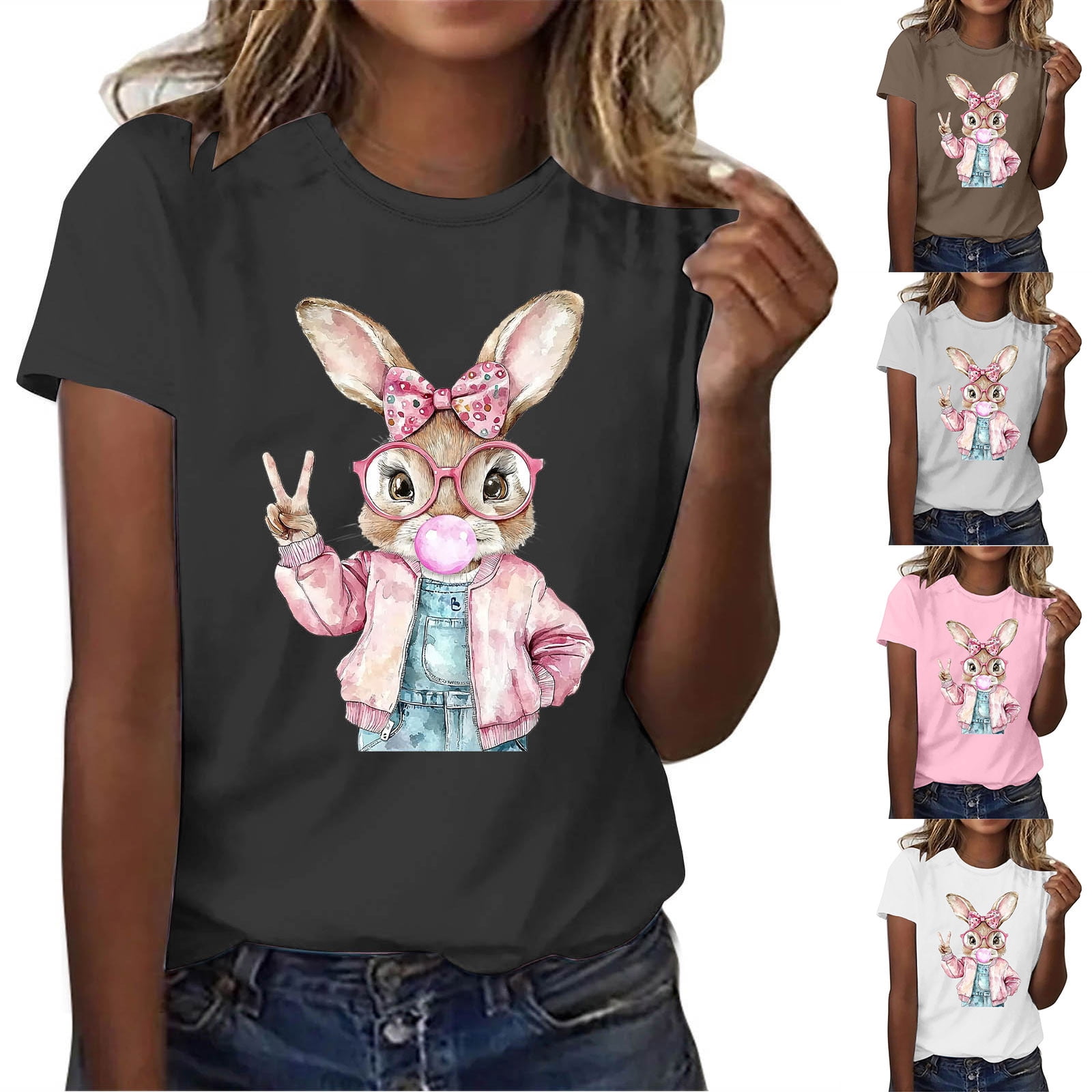 Inverlee Easter Tshirts for Women Cute Rabbits Eggs Print Tees Trendy ...