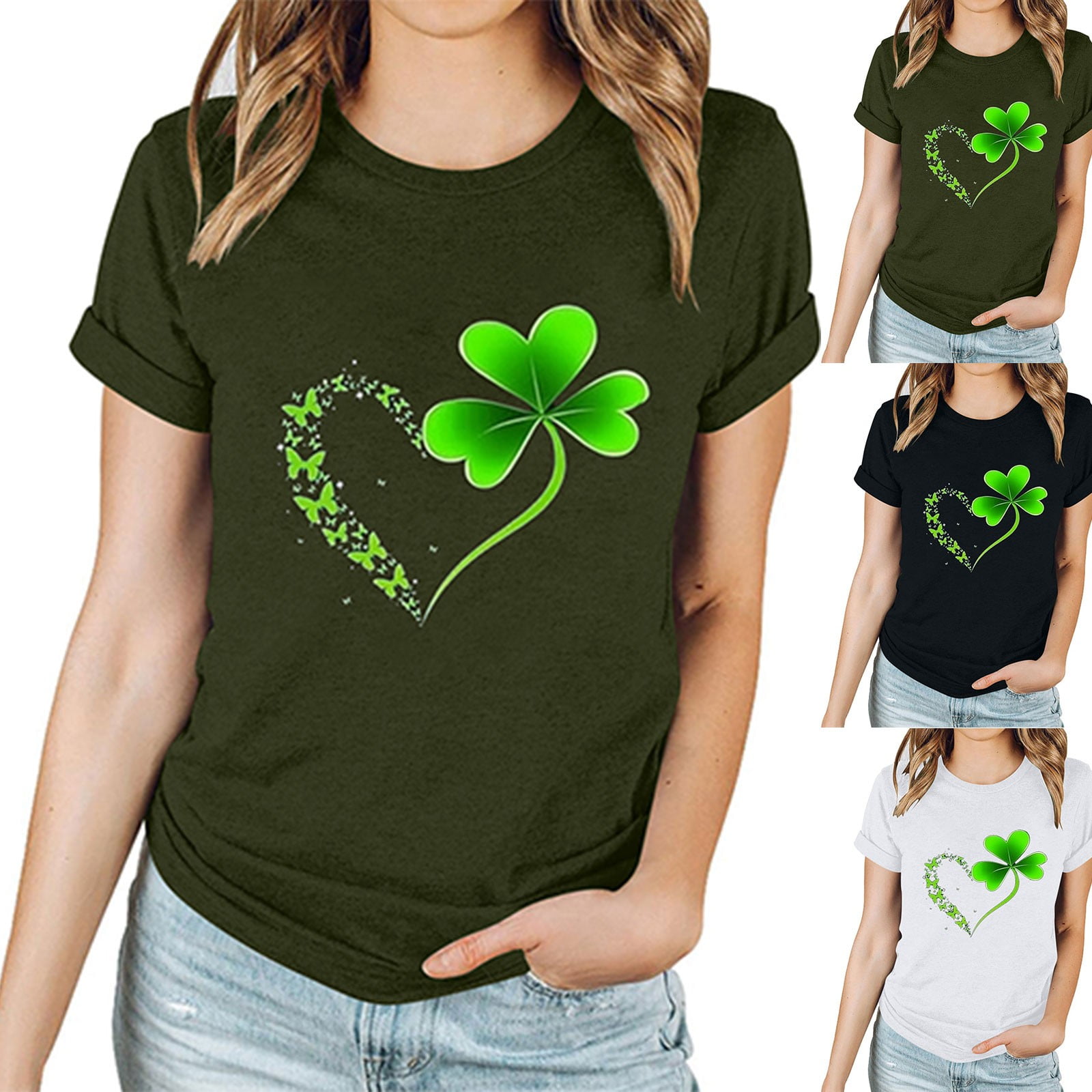 Inverlee Happy St Patricks Day Tshirts Women 2025 Cute Four Leaf Clover