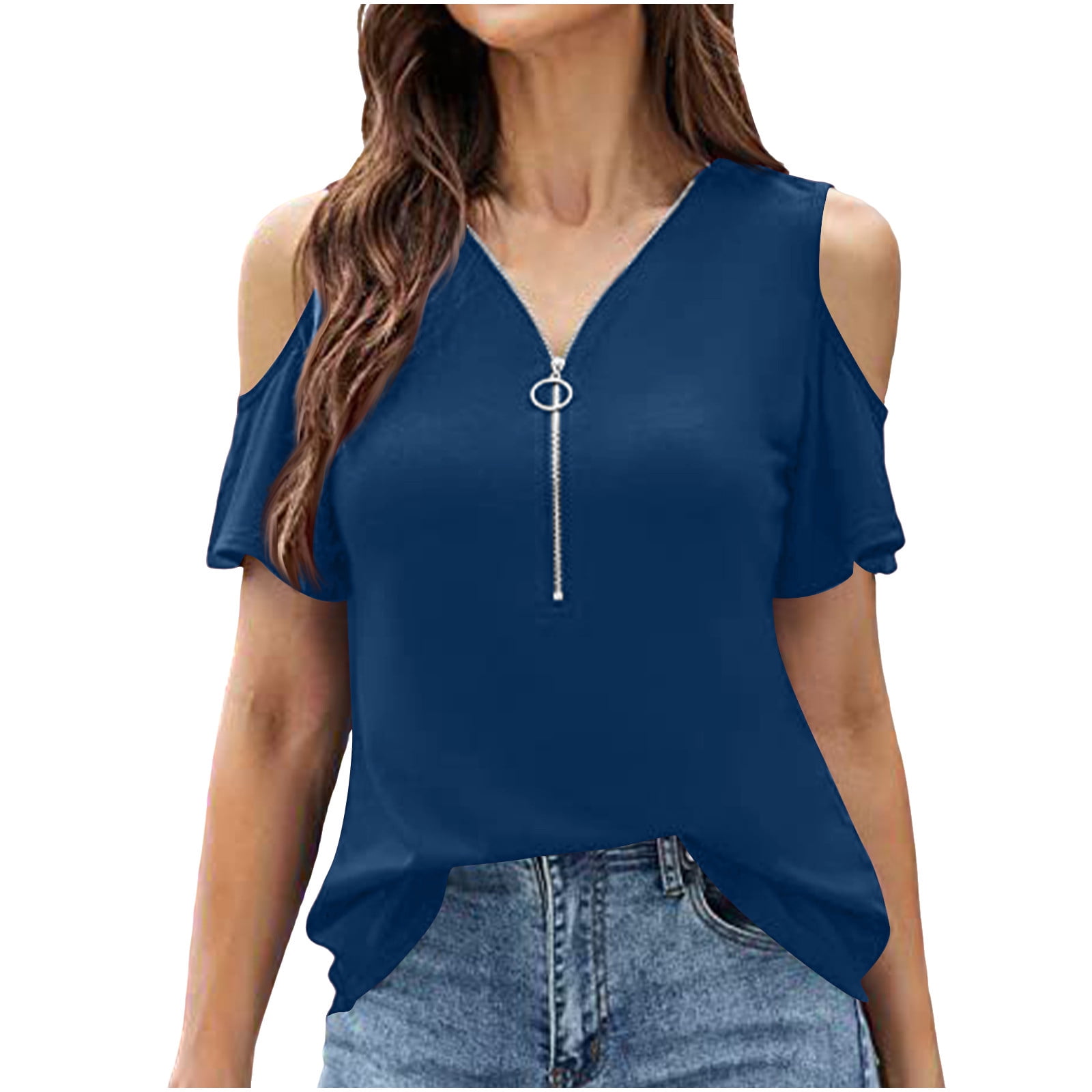 Inverlee Knit Blouses Women Plus Size Cold Shoulder Short Sleeve Tops ...