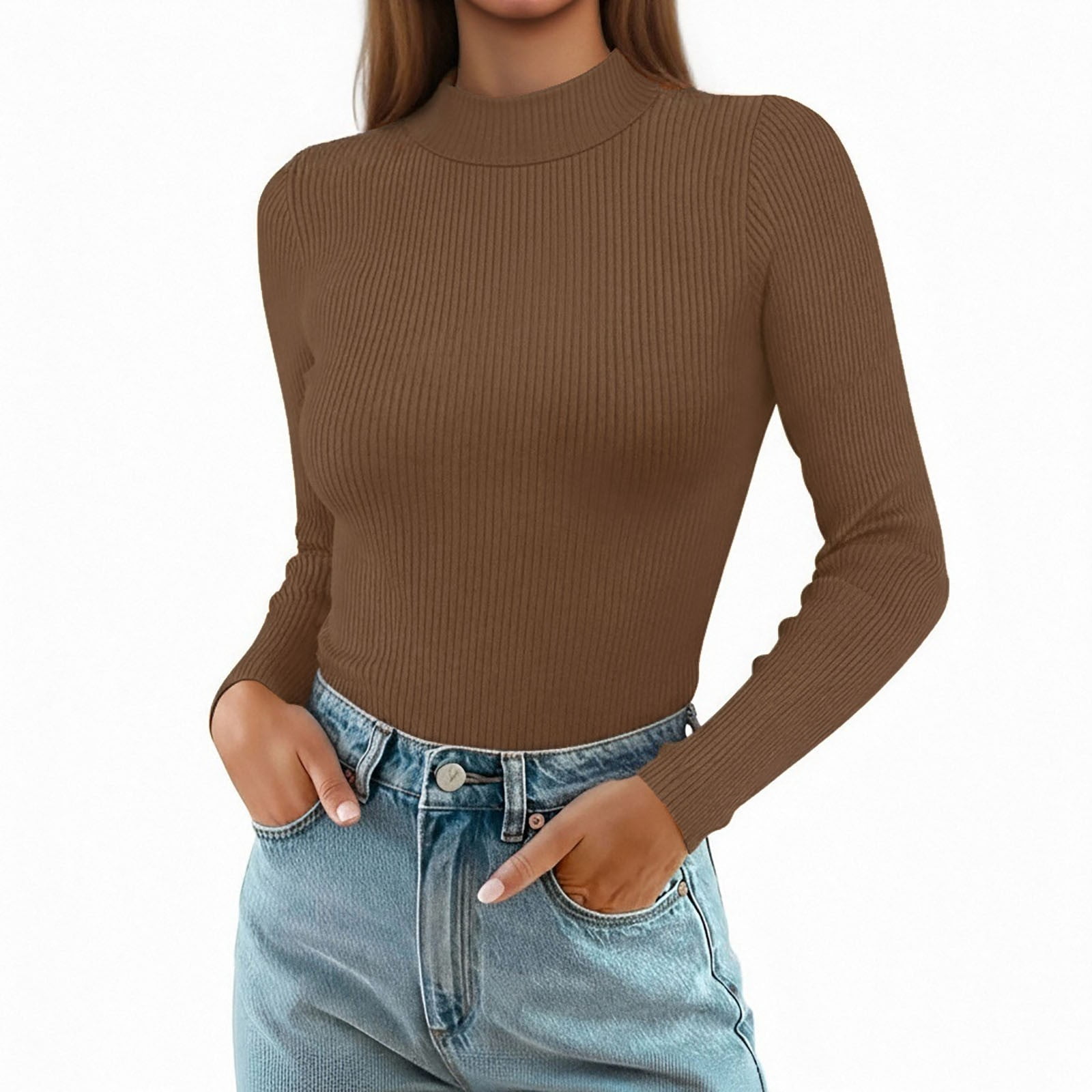 Inverlee Ribbed Knit Turtle Neck Shirts for Women Trendy Thermal Slim ...