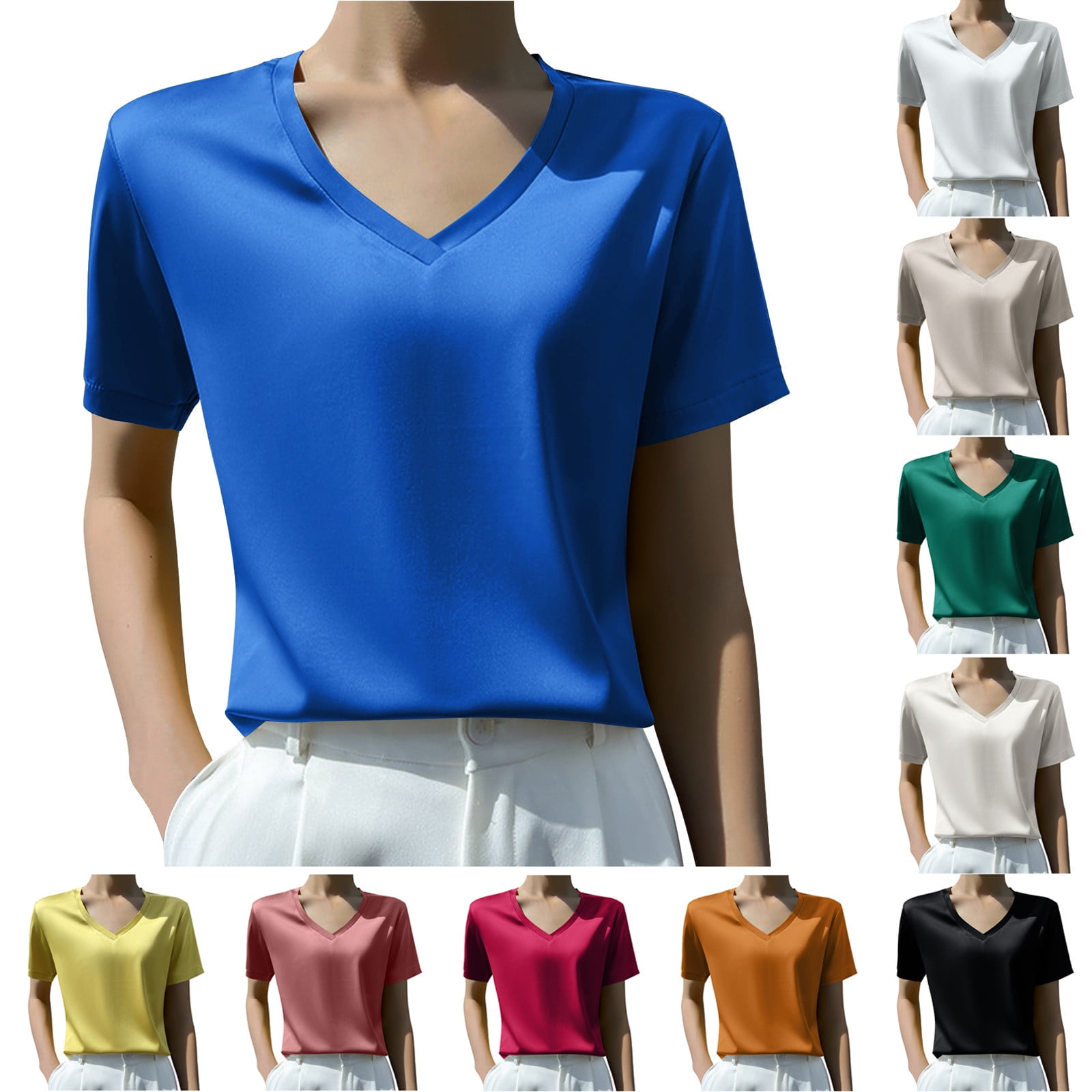 Inverlee Silk Satin Blouses for Women Dressy Casual Short Sleeve Tops ...