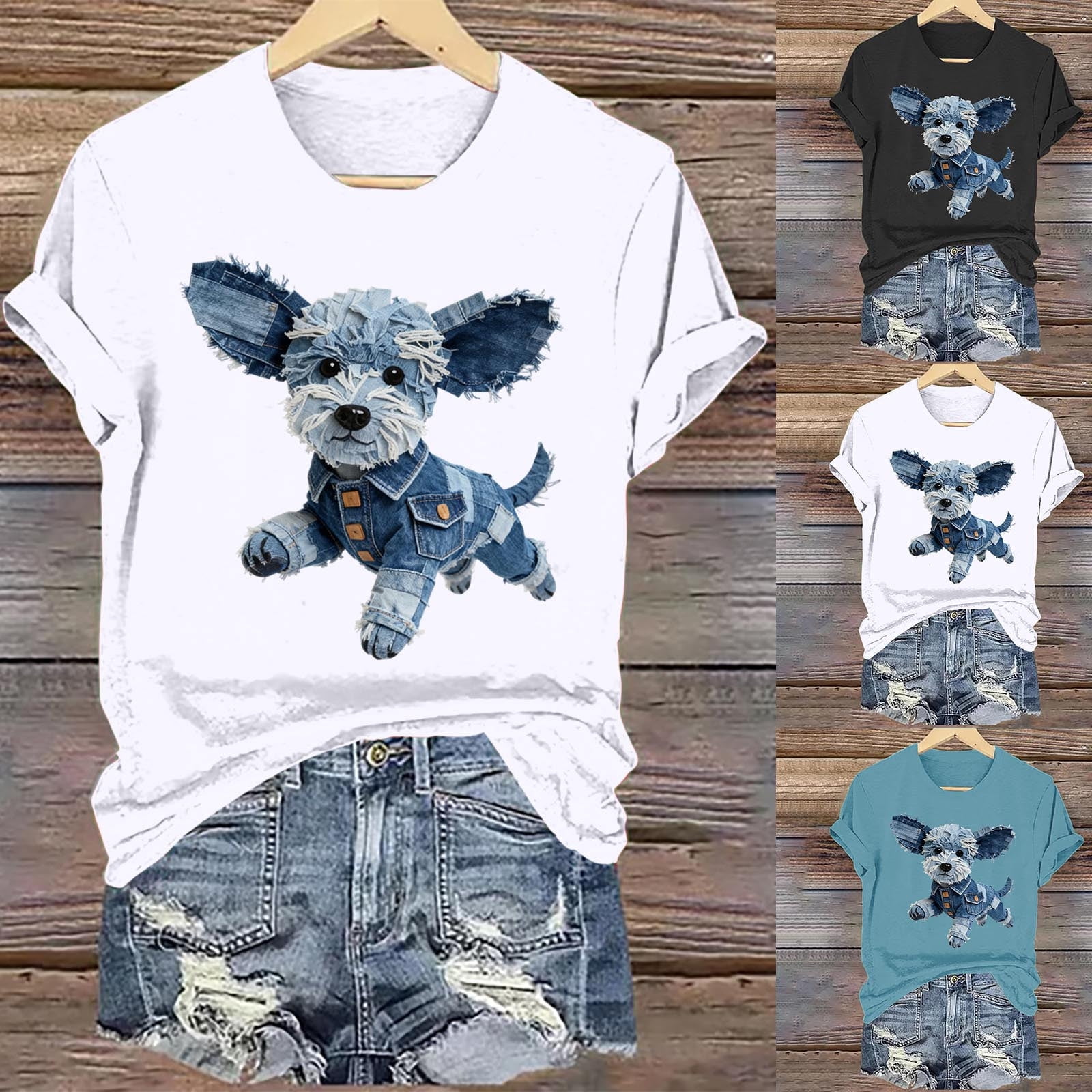 Inverlee Trendy Round Neck Shirts for Women Puppy Print Loose Short ...