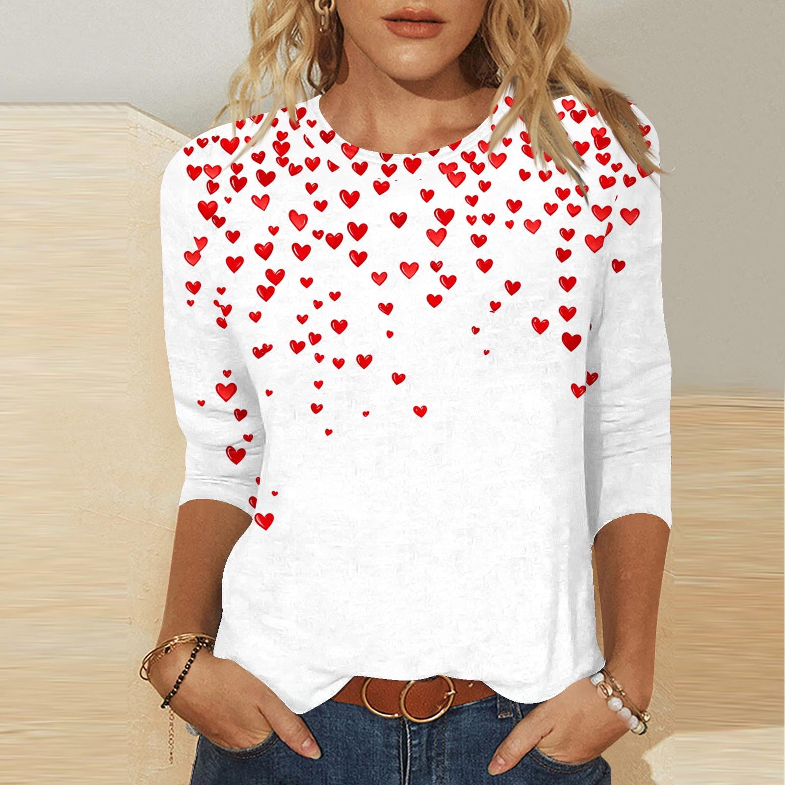 Inverlee Valentines Day Shirts for Women Sweet Love Heart Graphic Tees Cotton 3/4 Sleeve Blouse ...
