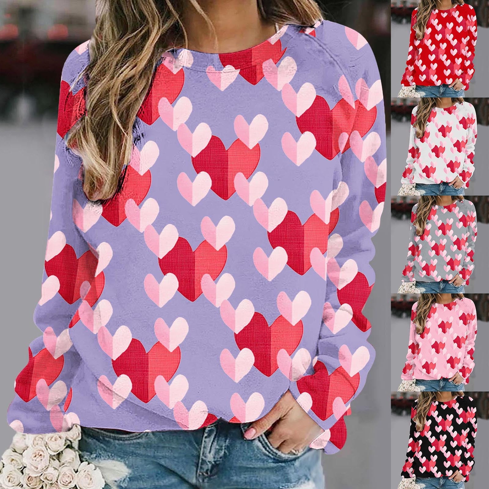 Inverlee Valentines Day Sweatshirt Women Cute Love Heart Graphic Sweatshirts Oversized Pullover ...