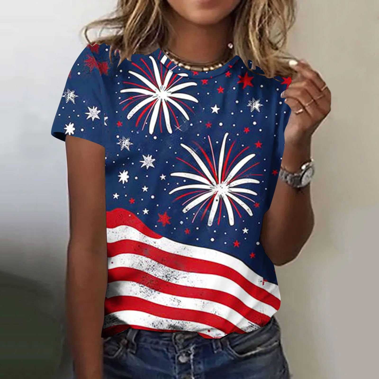 Inverlee Women's 4th of July Shirts Plus Size Patriotic USA Flag ...