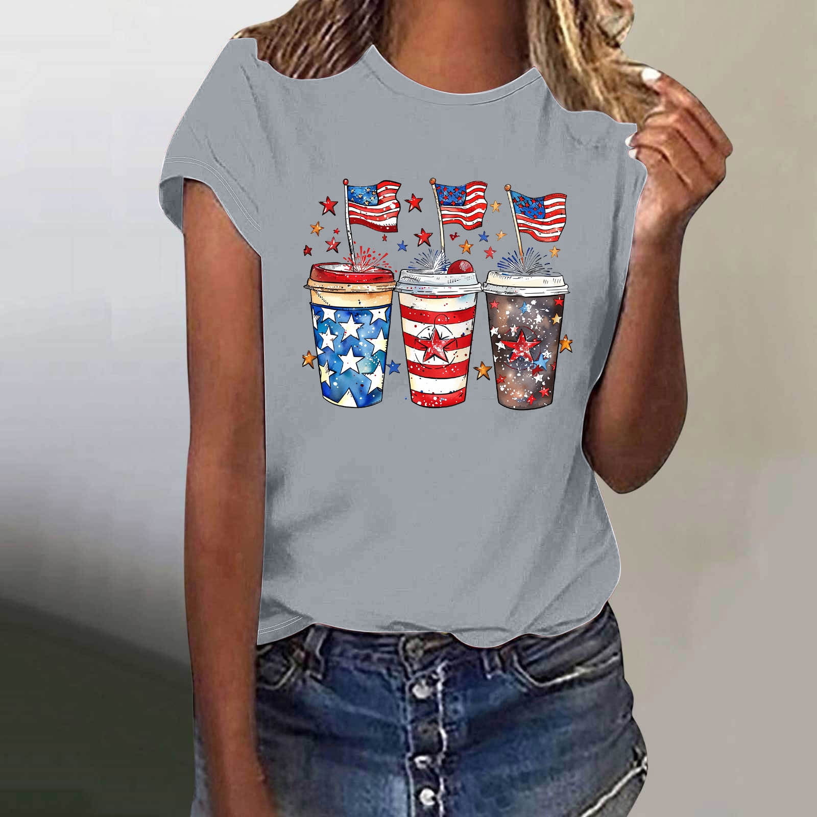 Inverlee Women's Independence Day Shirts Plus Size American Flag ...