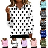 Inverlee Women's Polka Dot Print 3/4 Sleeve Tops Trendy V Neck Collared ...
