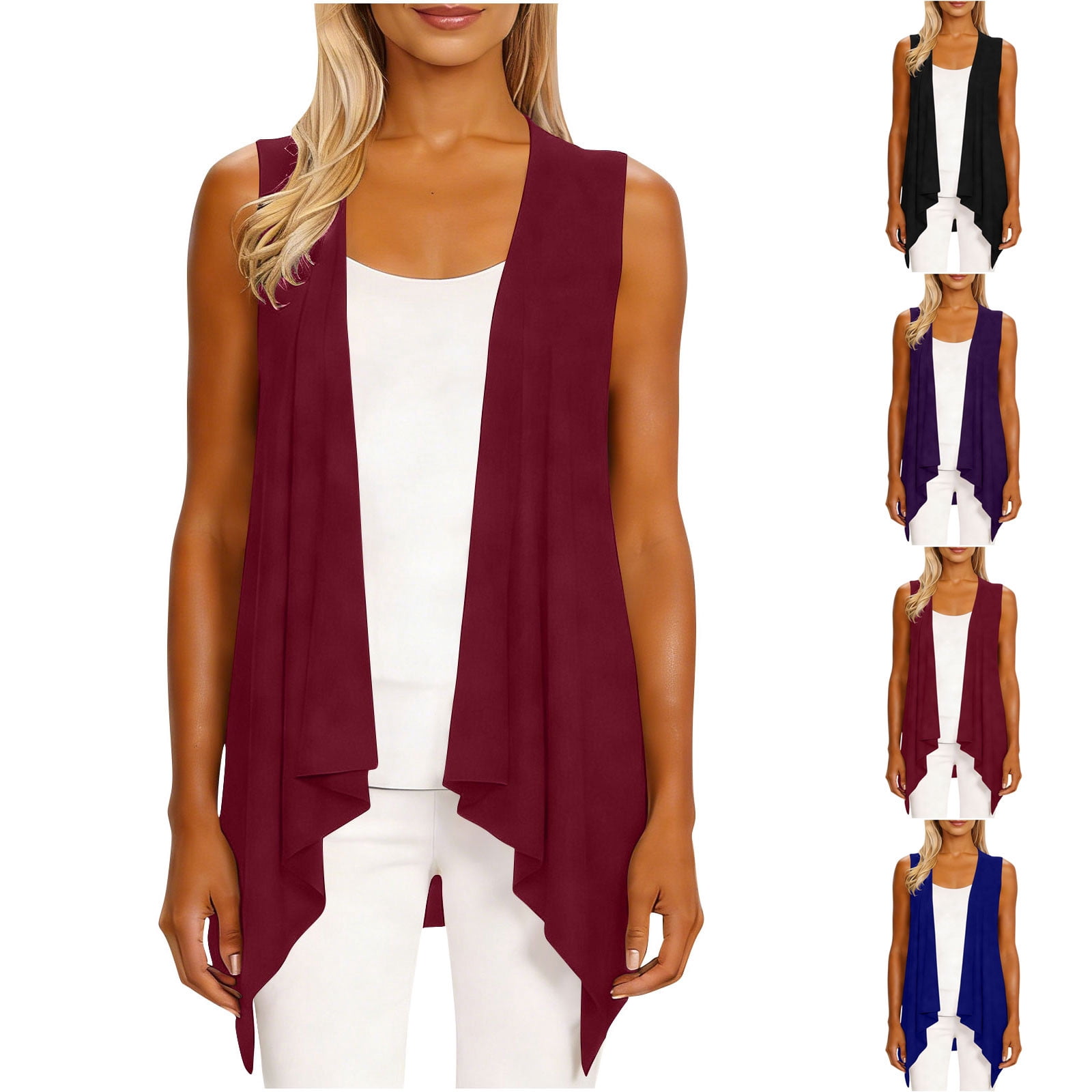 Inverlee Women's Sleeveless Cardigans Lightweight Draped Asymmetrical ...