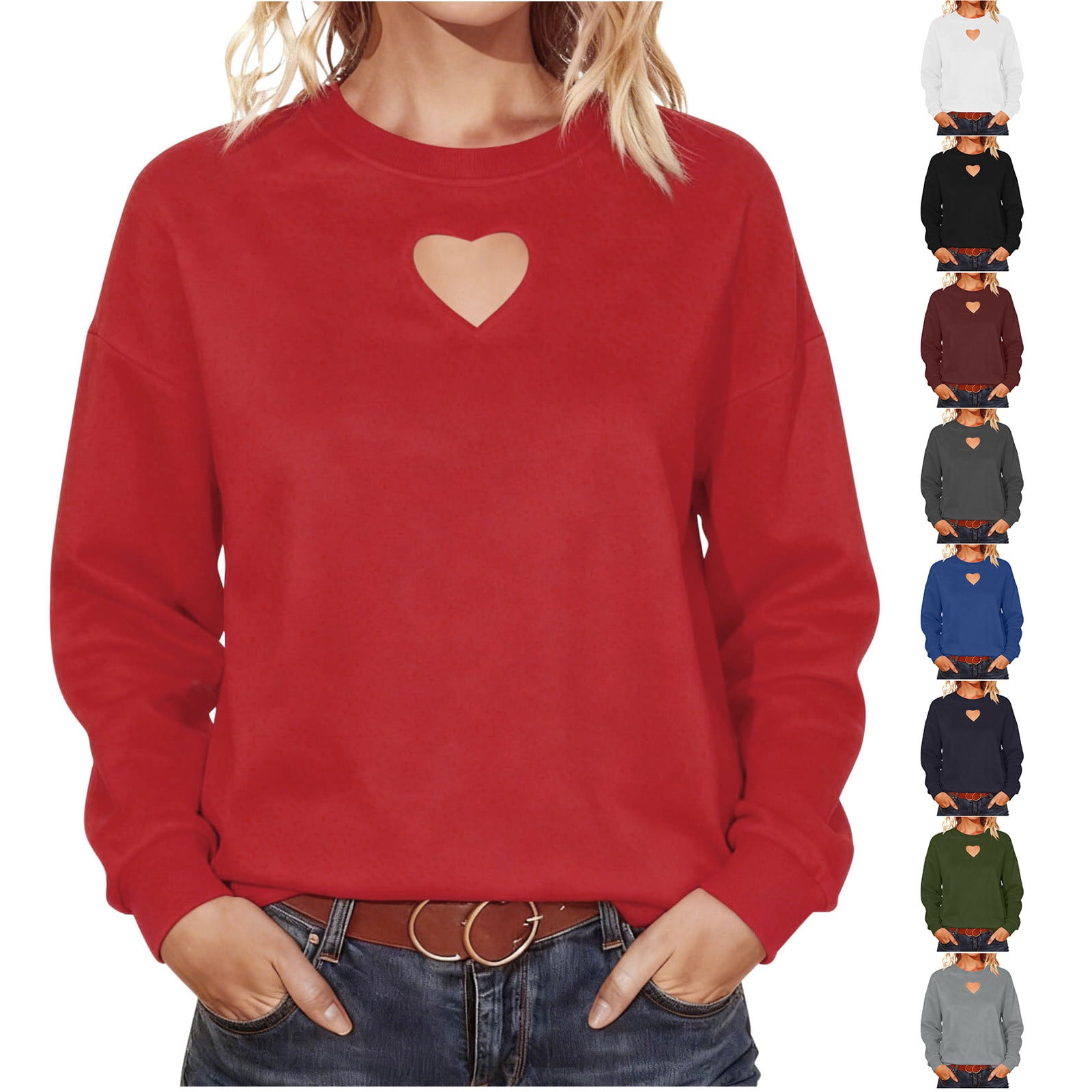 Inverlee Women's Solid Long Sleeve Hoodless Casual Round Neck ...