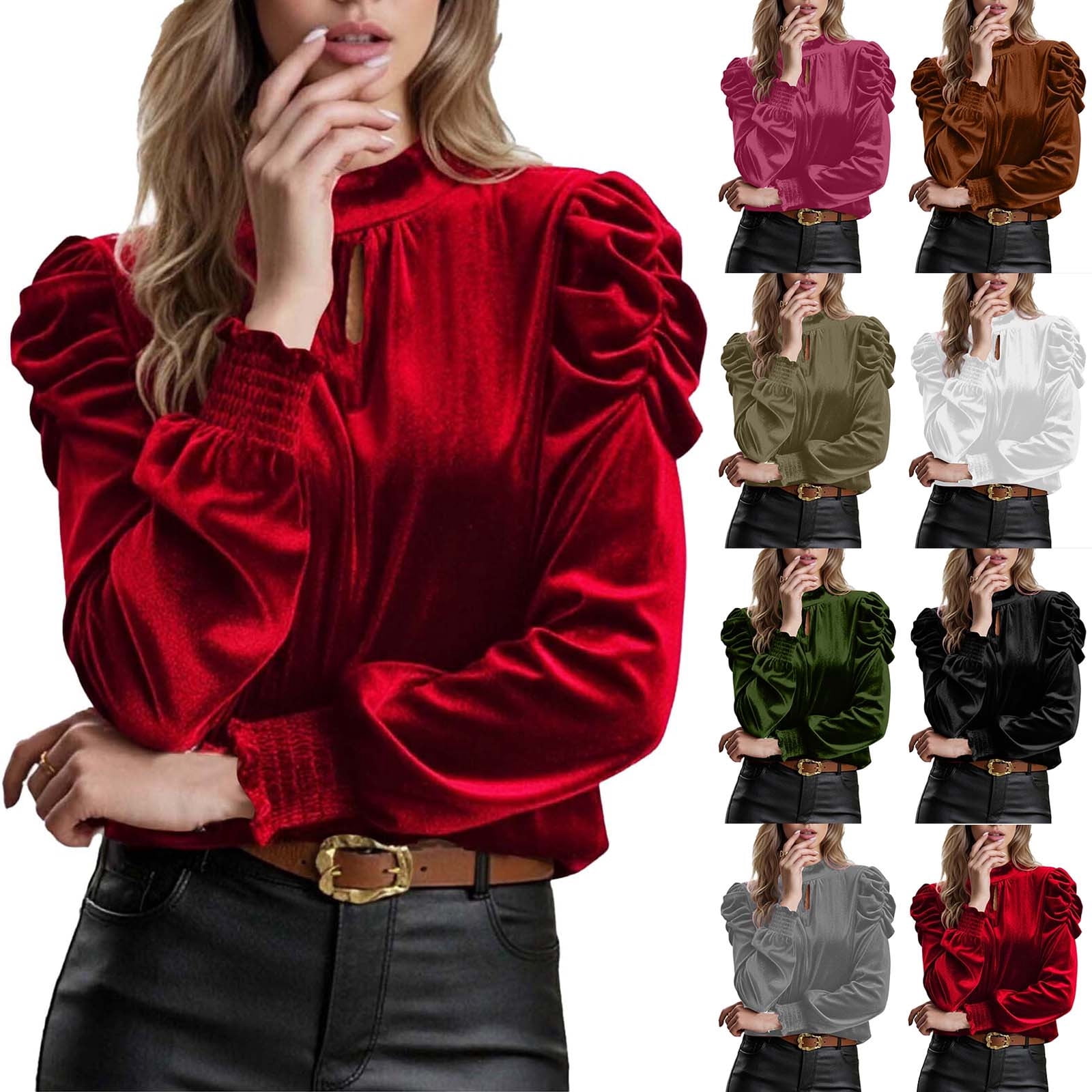 Inverlee Women's Velvet Dressy Long Sleeve Tops Solid Turtle Neck ...