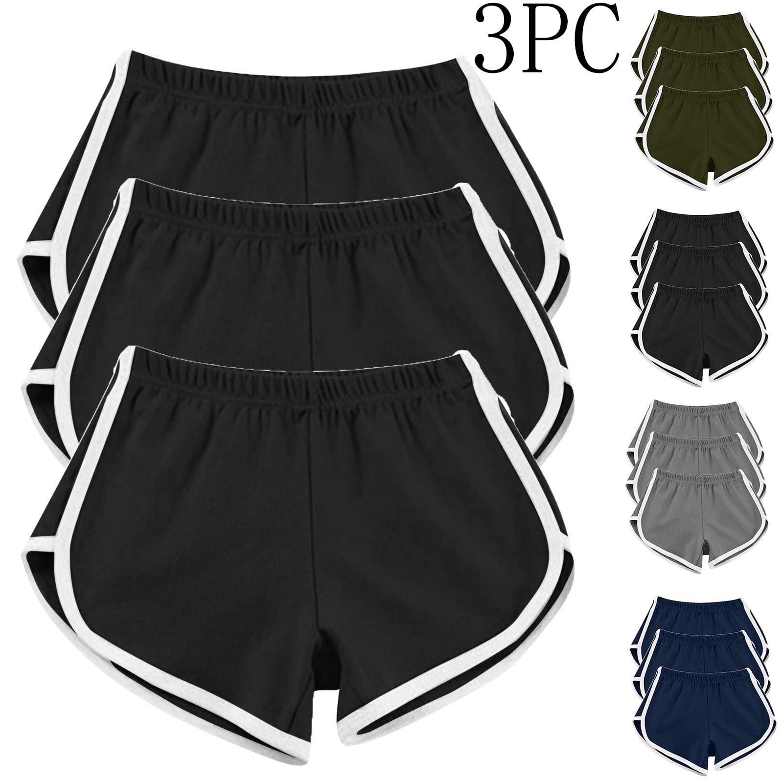 Inverlee Womens 3 Pack Dolphin Running Shorts Elastic Waist White Trim ...
