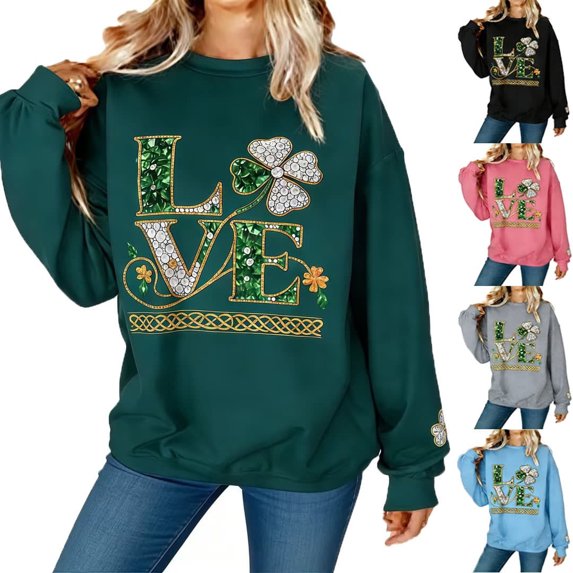 Inverlee Womens St.Patrick's Day Crew Neck Tops Love Shamrock Print ...