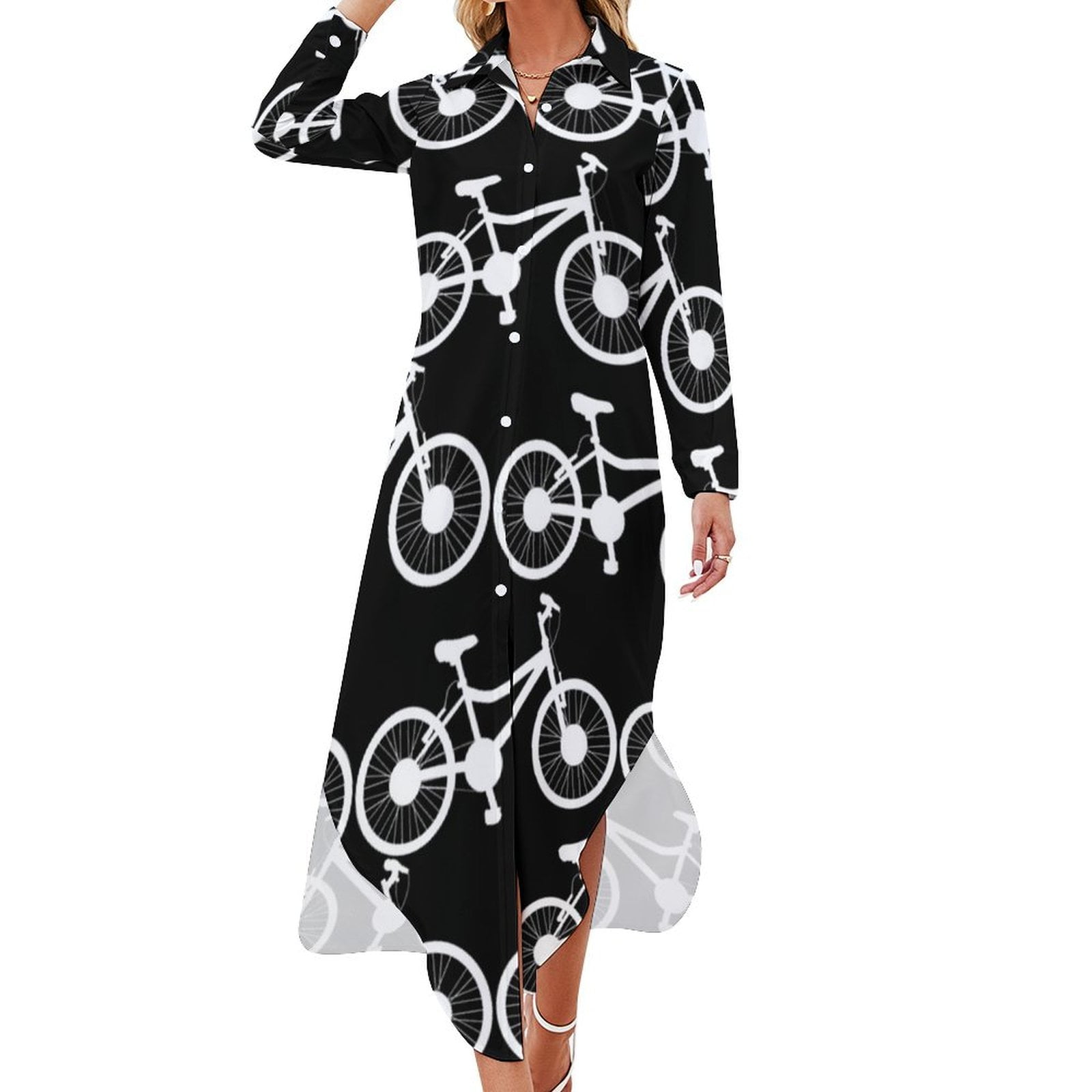 Invert bicycle pattern Long Sleeved Shirt Dress ceremony dresses women ...