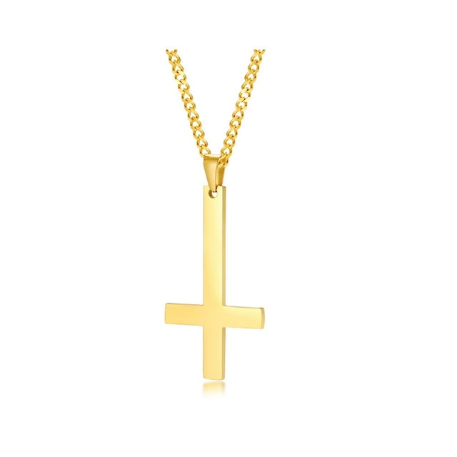 Inverted Cross Necklace, Stainless Steel Gold Cross of Saint Peter ...