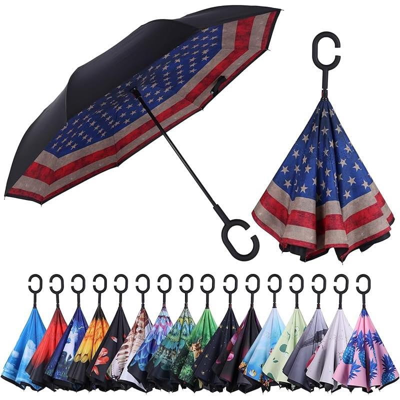 Inverted Reverse Umbrella with C-shaped Handle Windproof Upside Down ...