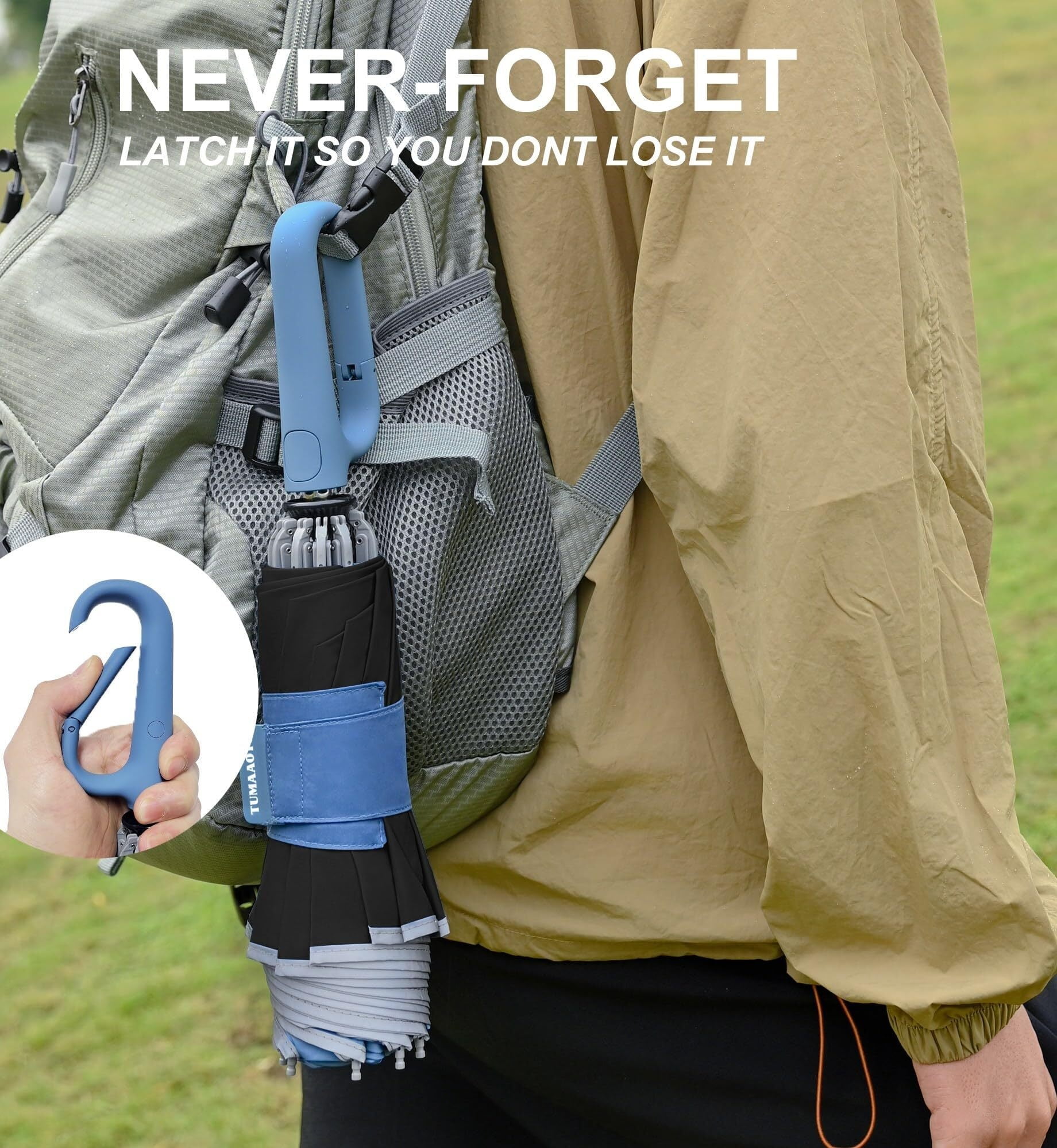 Inverted Umbrella with Carabiner Handle, Wind Proof Umbrellas For Rain ...