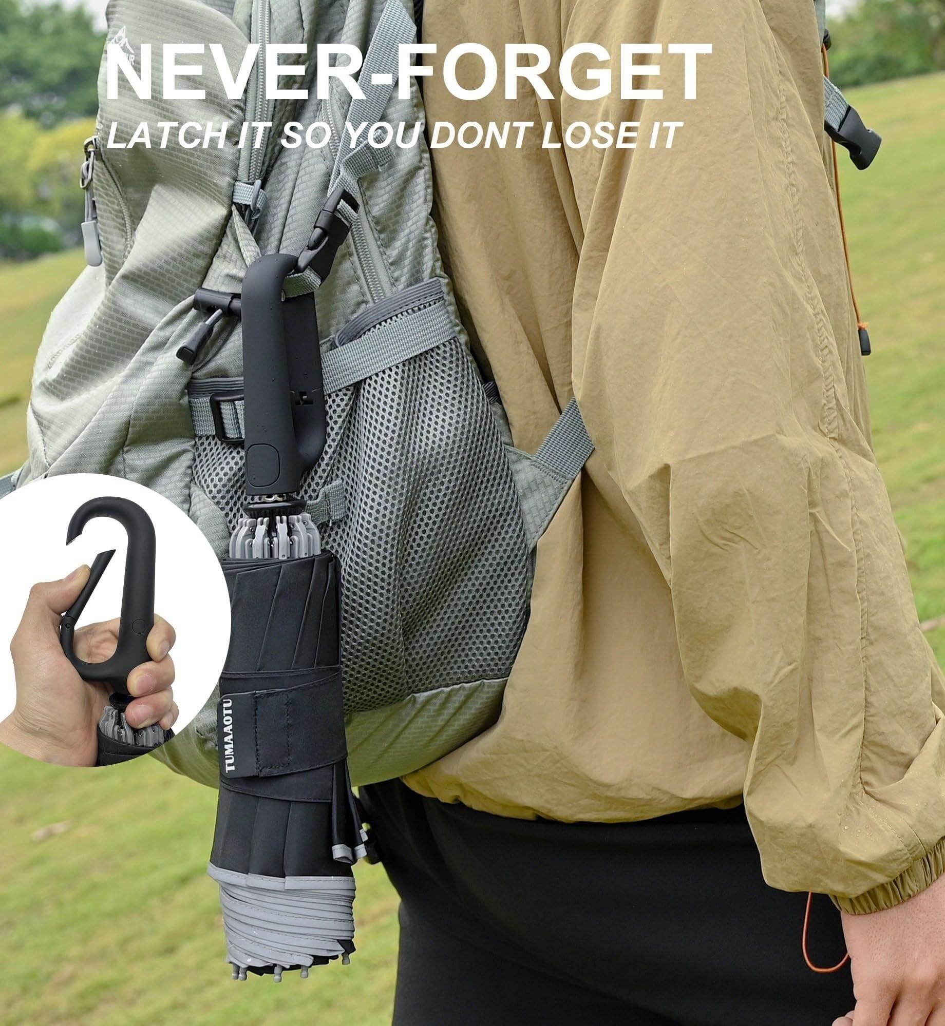 Inverted Umbrella with Carabiner Handle, Wind Proof Umbrellas For Rain ...