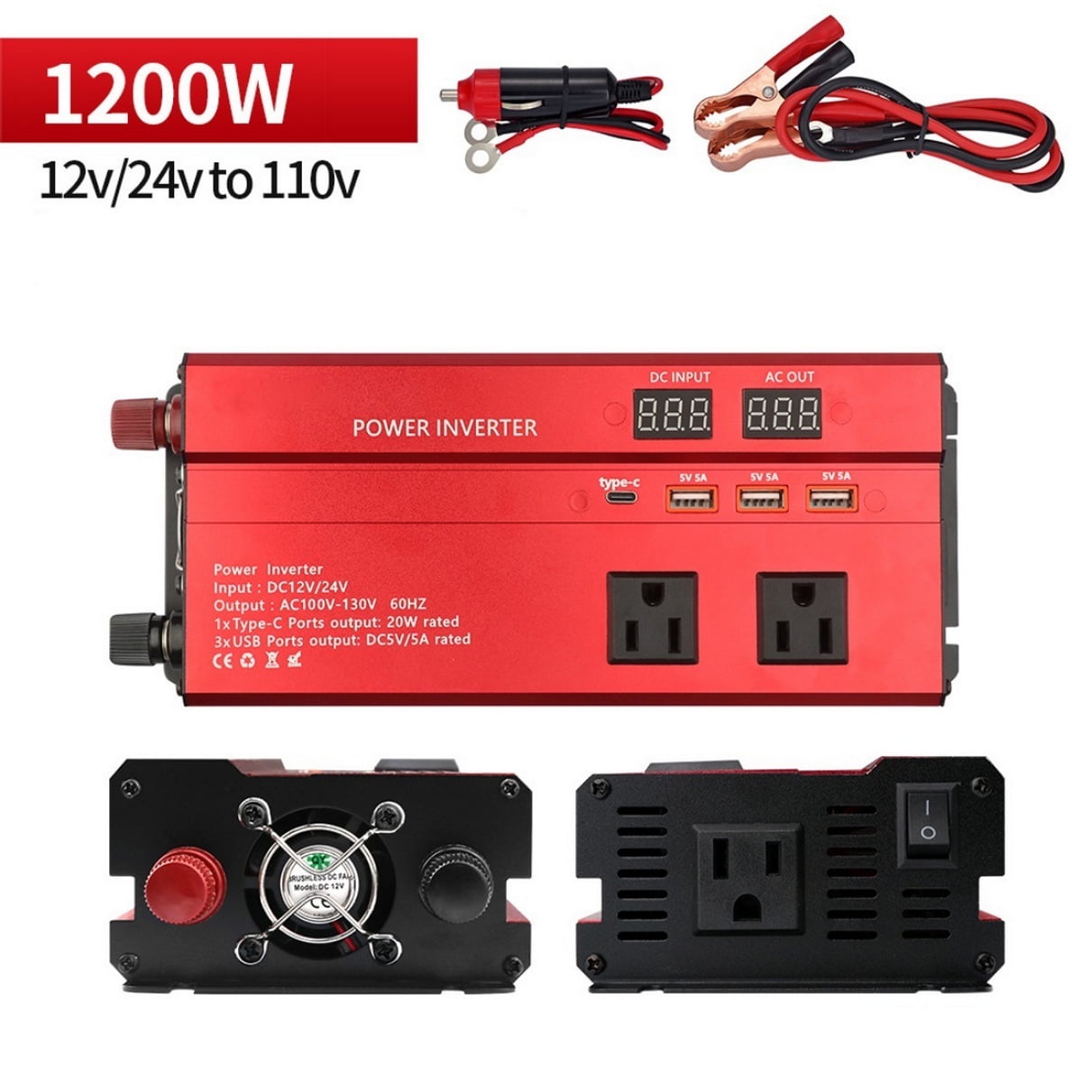 Inverter 12v24v to 110v Car Inverter Car Power Converter - Walmart.com