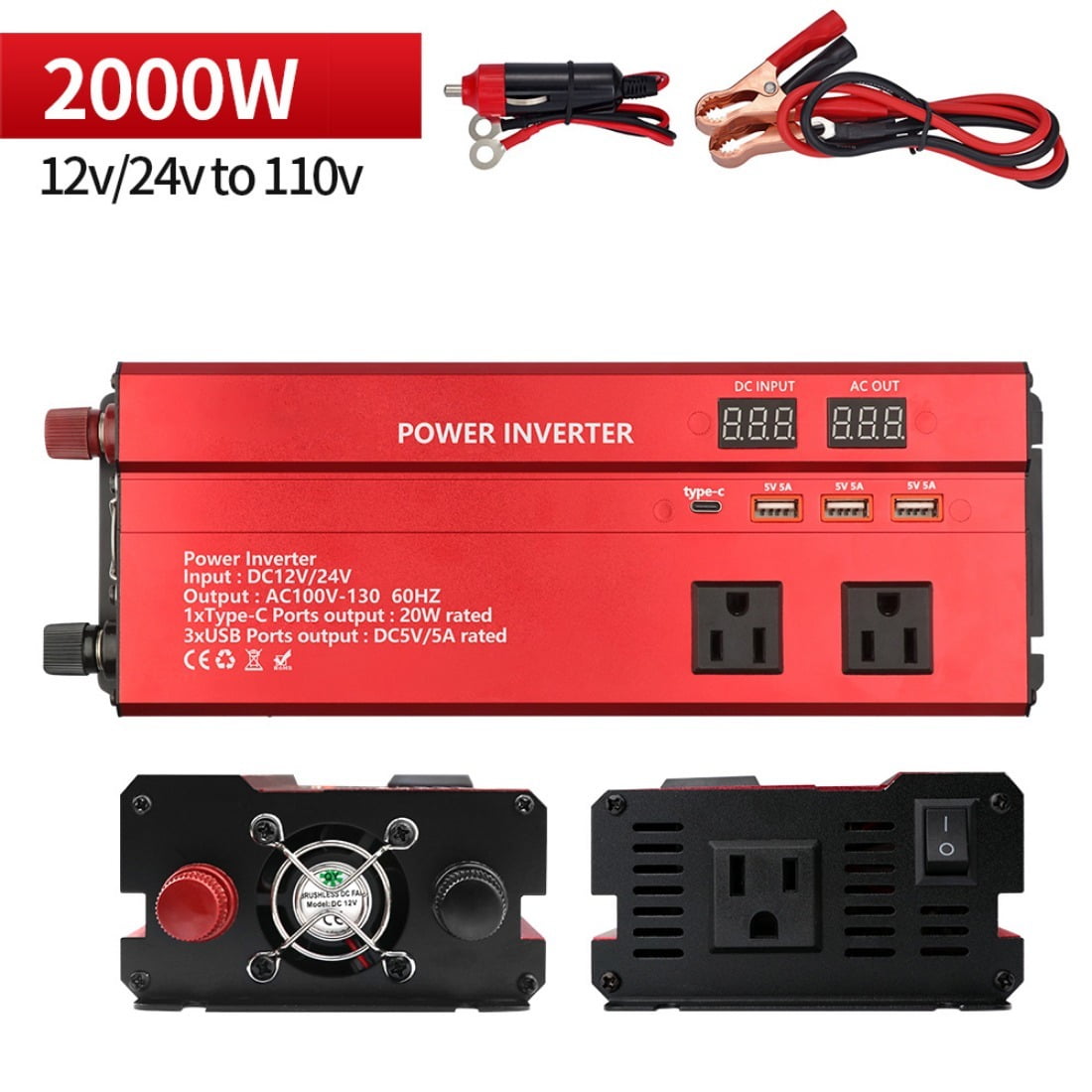 Inverter 12v24v to 110v Car Inverter Car Power Converter - Walmart.com