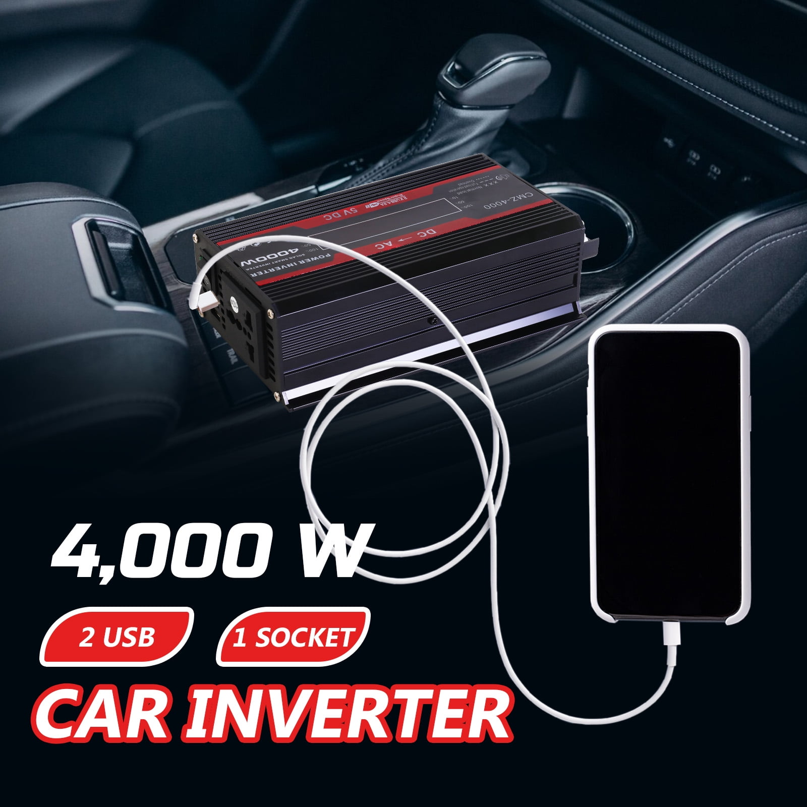 Inverter 4000W Car Power Inverter 12v DC to 110v AC Converter,12 Volt ...