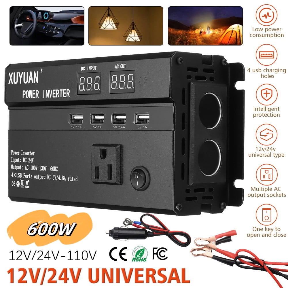 Inverter, DFITO 600W Car Power Inverter Dc 12V/24V to 110V Ac Converter ...